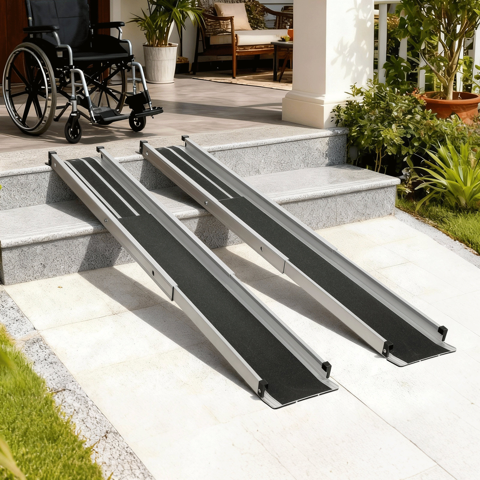 MoNiBloom Adjustable Wheelchair Ramp, Non-Slip Aluminum Telescoping ...