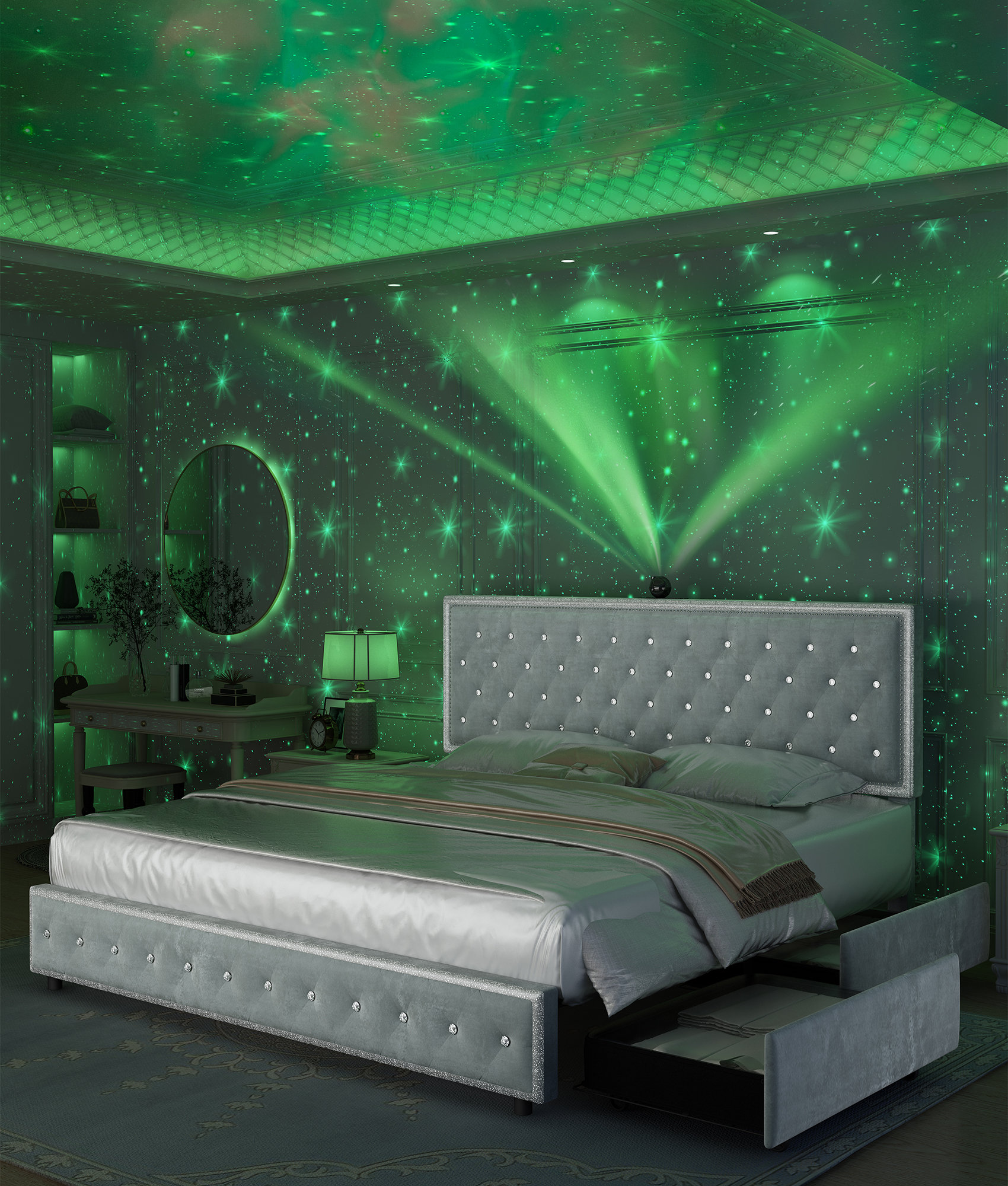 House of Hampton® Vintage Upholstered Platform Bed Frame With Galaxy ...