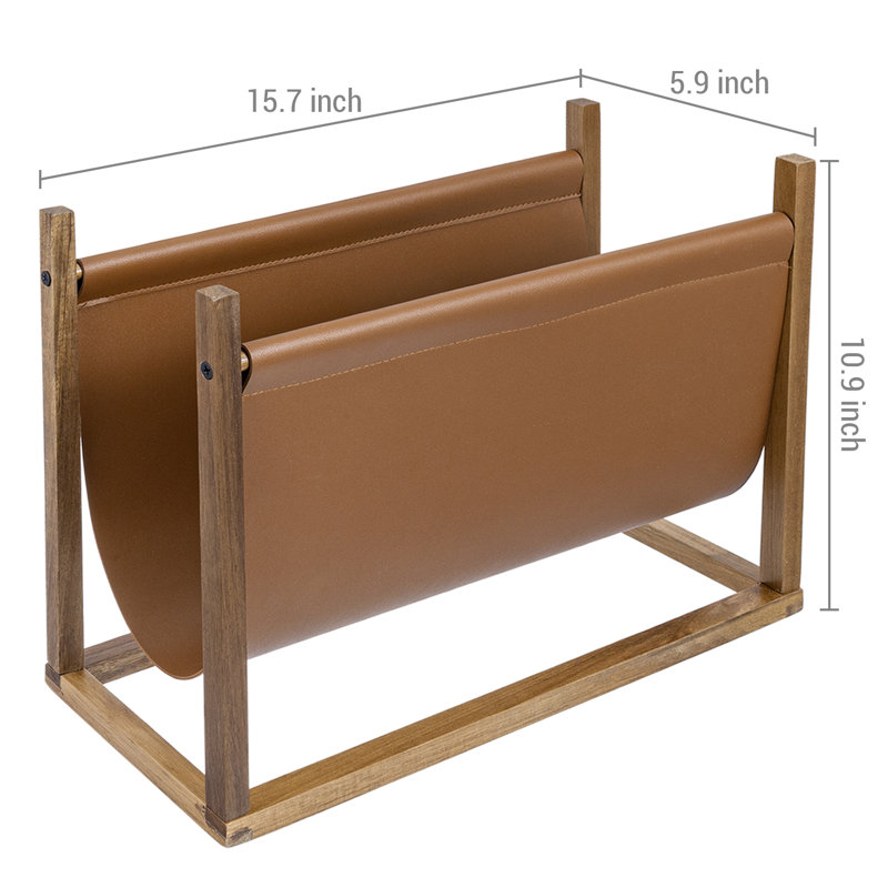 Ebern Designs Standing Acacia Wood Leatherette Magazine Rack | Wayfair
