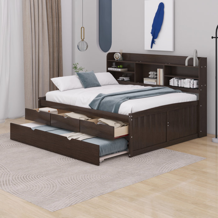 Latitude Run® Brona Full Size Wooden Captain Bed with Built-in ...