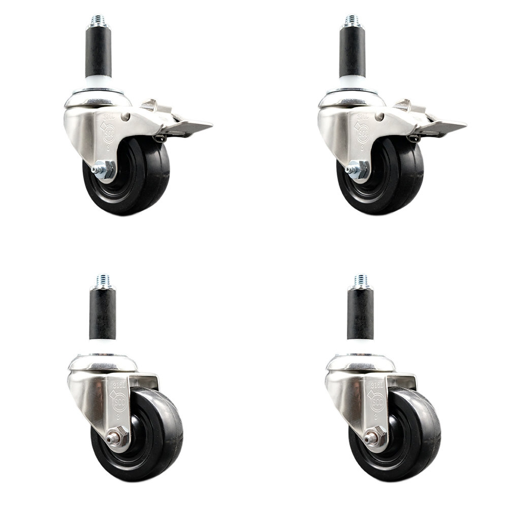 Service Caster Hard Rubber Swivel Expanding Stem Caster Set with 2 Lock ...