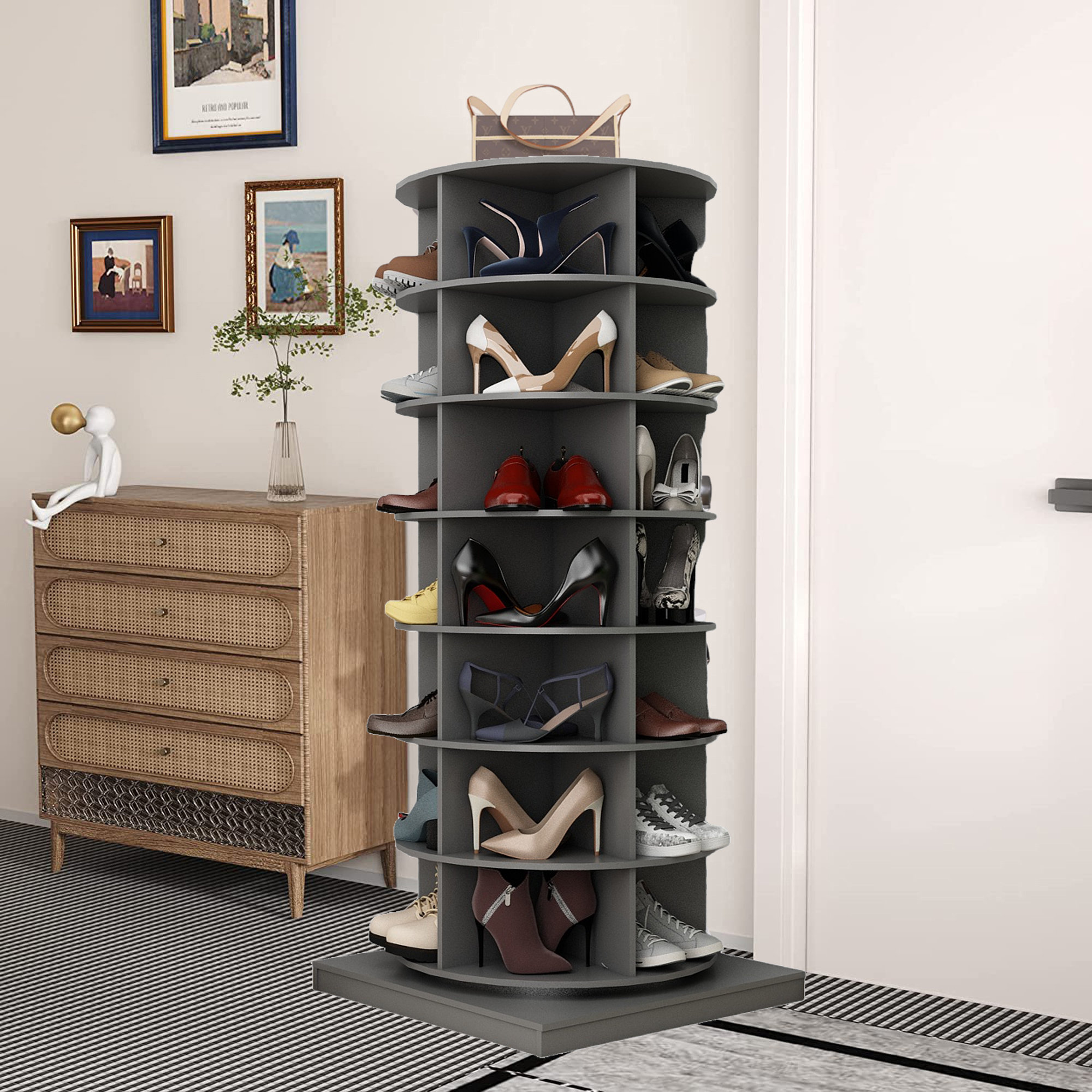 Hokku Designs 7-Tiers Storage Shoe Rack Tower, 360° Rotating Shoe Rack ...