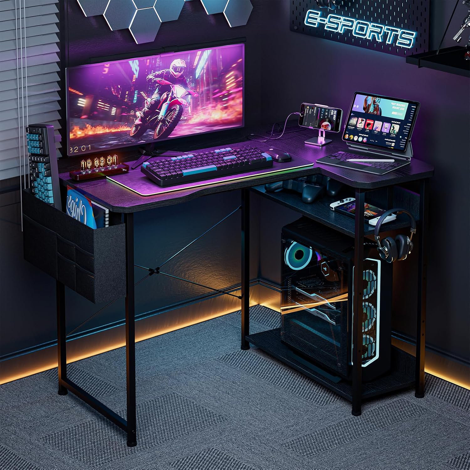 Inbox Zero 40" Small Computer Desk Reversible L Shaped Desks Gaming ...