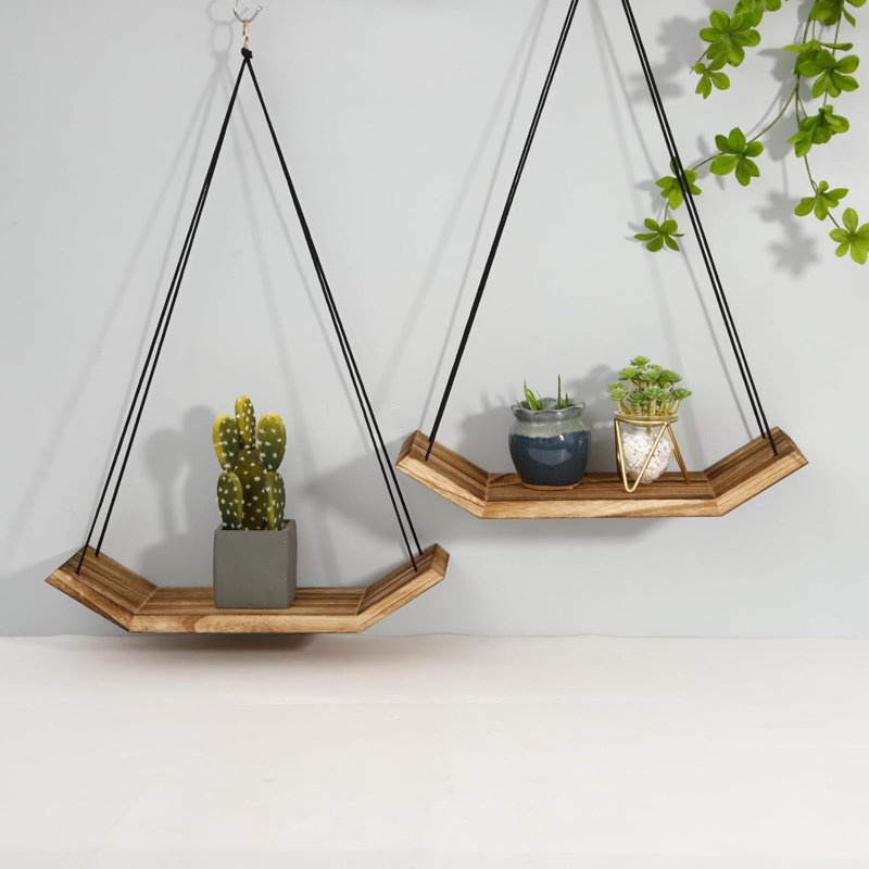 Mercer41 Jelyn 2 Piece Curved Wood Floating Shelf | Wayfair