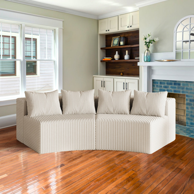 Latitude Run® Temica 90.5"W Corduroy Vacummed Curved Sectional, Low ...