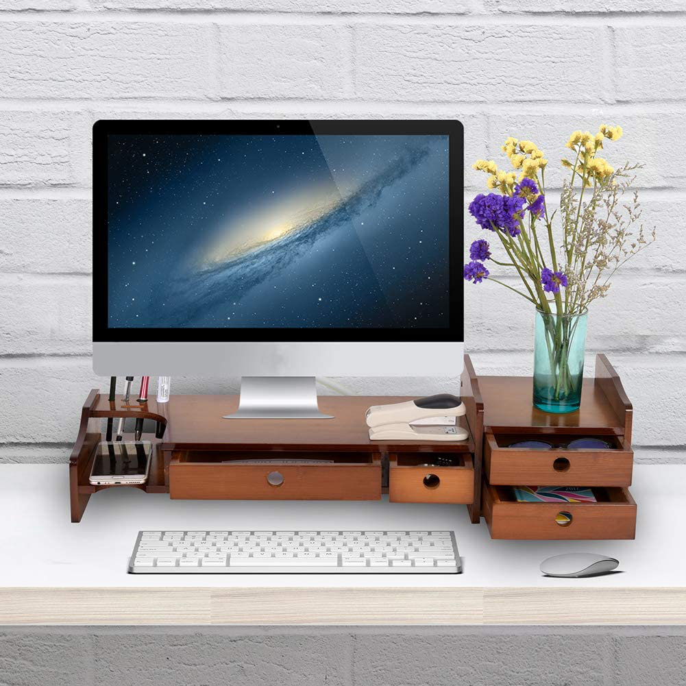 Inbox Zero Sundale Bamboo Wood Monitor Stand Computer Riser With 2-tier ...