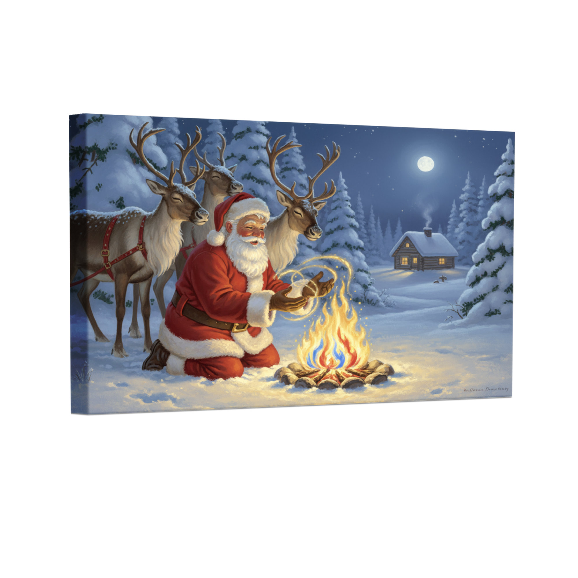 Charlton Home® Christmas Santa Claus Reindeer Campfire Winter Night ...