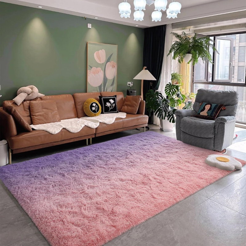 Mercer41 Gradient Light Purple Pink Shag Area Rug For Living Room ...