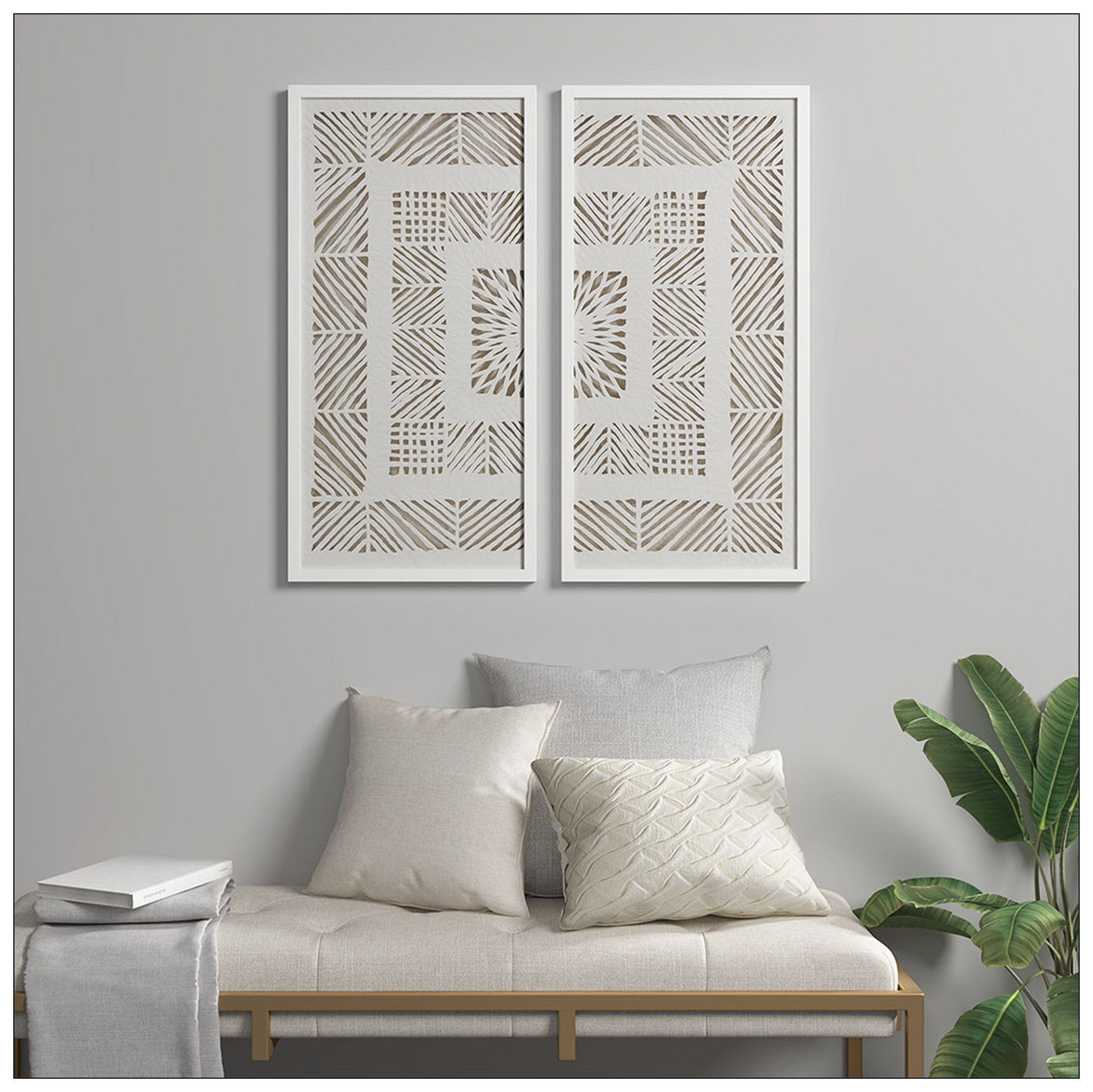 Dakota Fields Framed Geometric Rice Paper Panel 2-Piece ShadowboWall ...