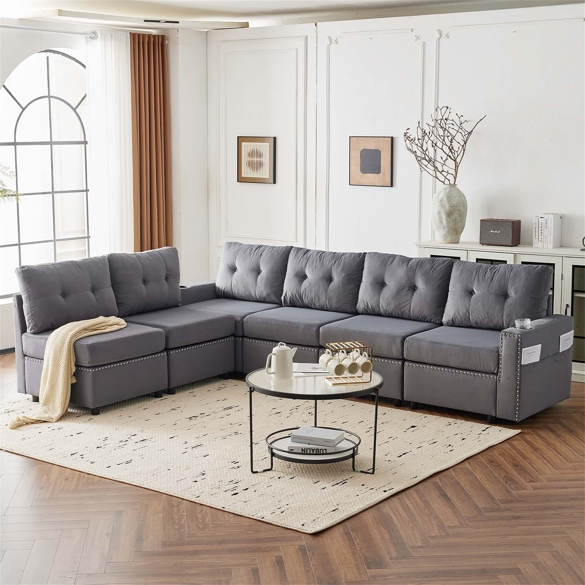 Elegance Plexi Home Charming Velvet Modular Sofa with Hidden Storage, Ideal for Cozy Living ...