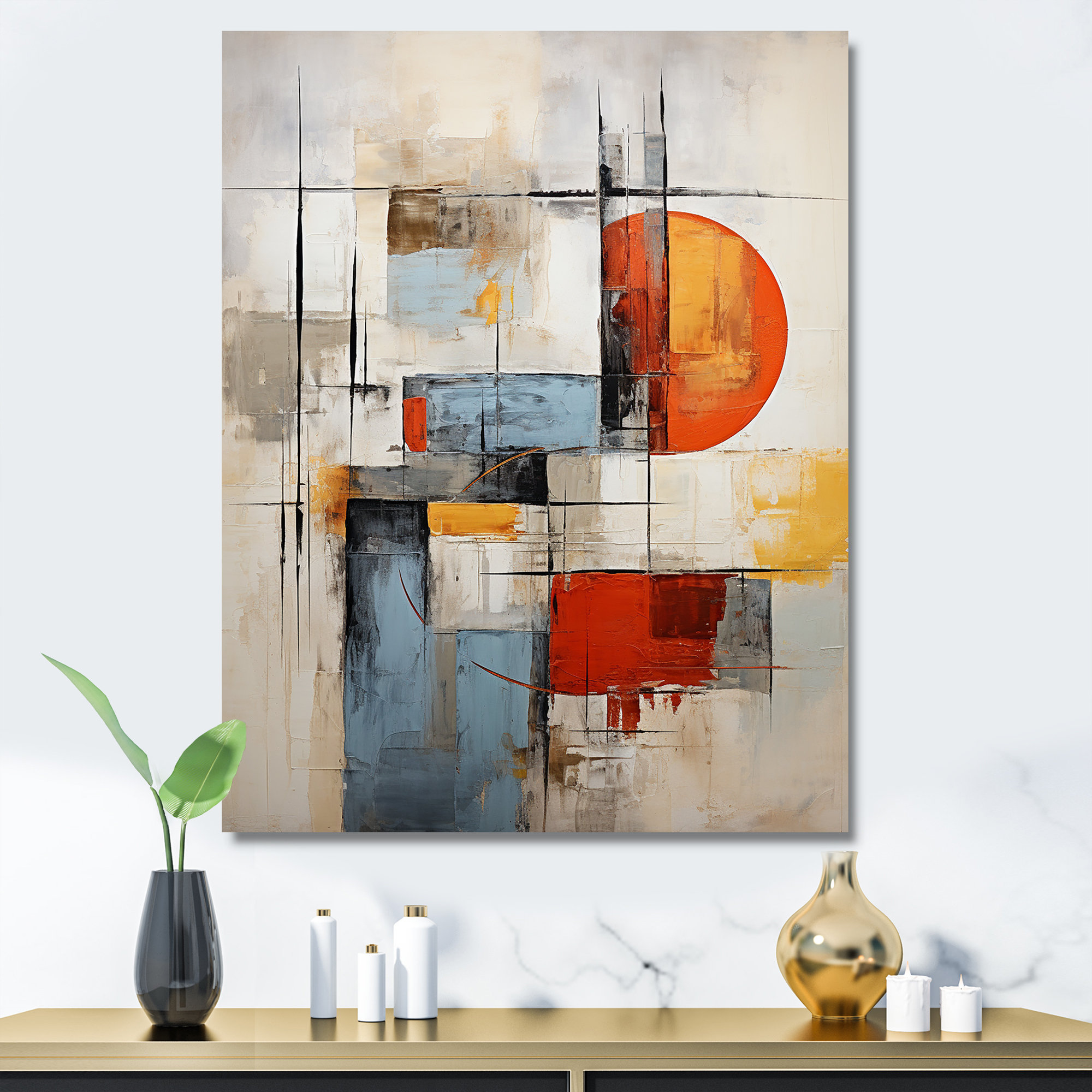 Wrought Studio Orange And Blue Cubism Assemblage - Abstract Collages ...