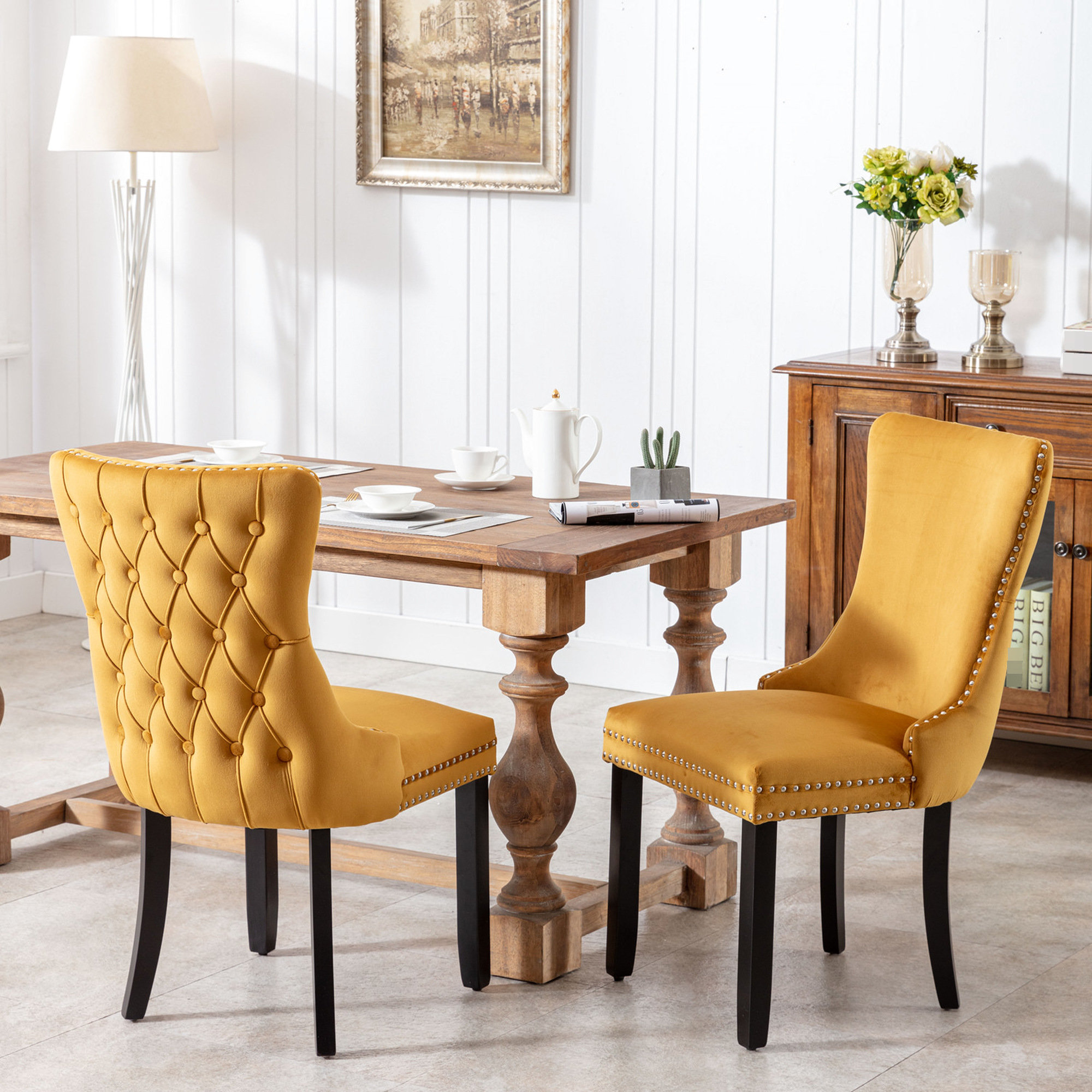 Red Barrel Studio® Upholstered Dining Chairs, 2, Golden, Velvet ...