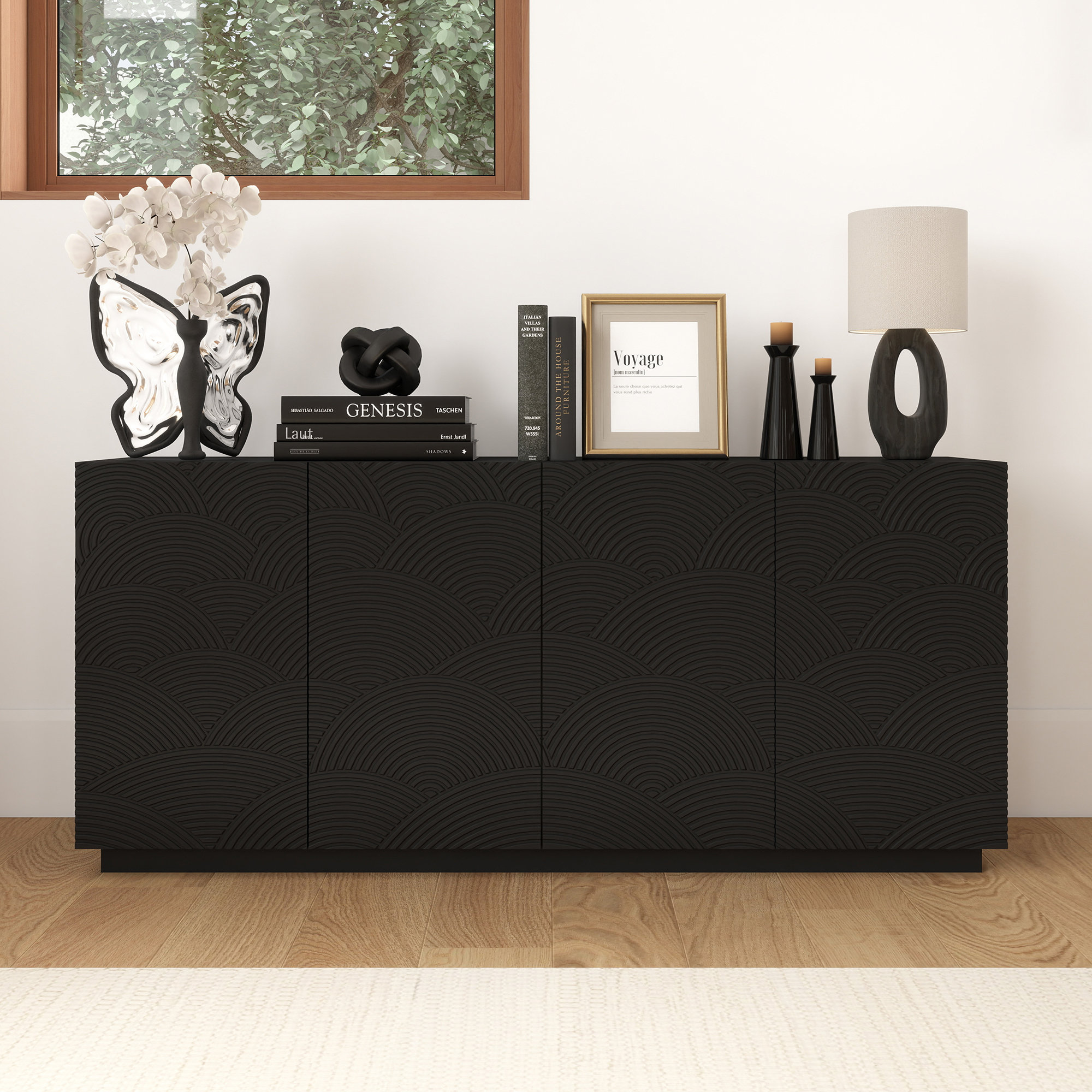 George Oliver Modern Wood Sideboard Buffet With Cloud-Relief Door ...