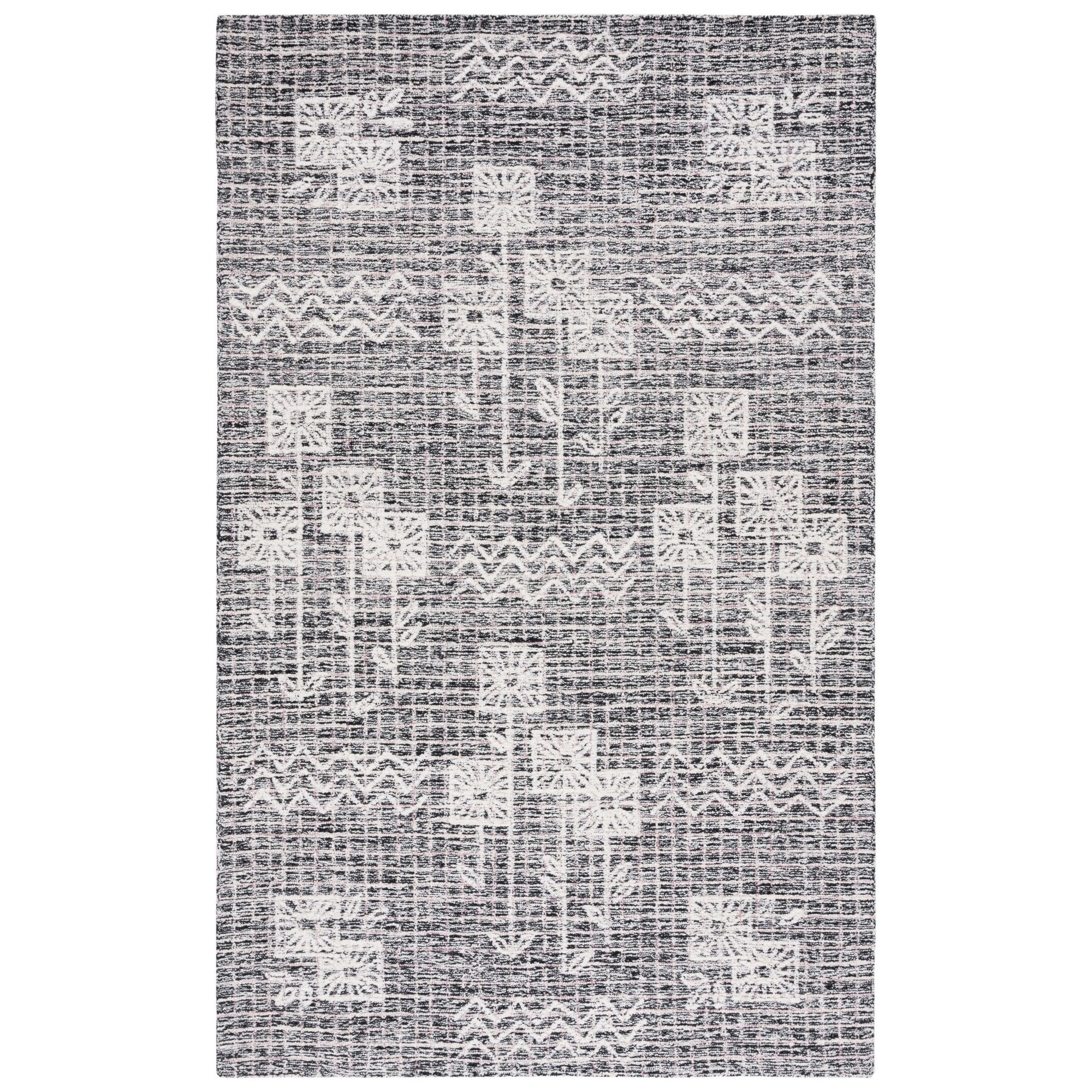 Winston Porter Hadwig Hand Tufted Wool/Cotton Floral Rug in Black/Ivory ...