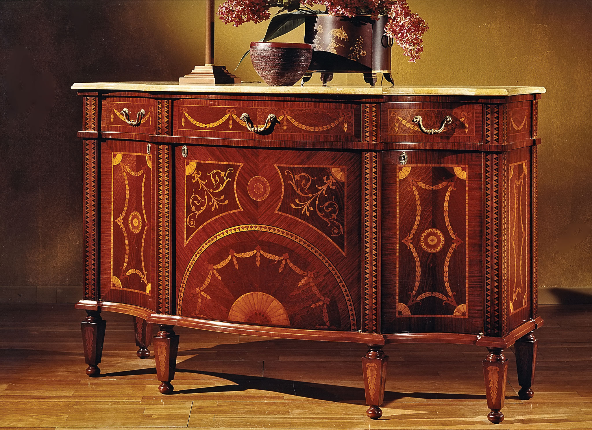 David Michael 57" Wide 3 Drawer Mahogany Wood Sideboard | Wayfair