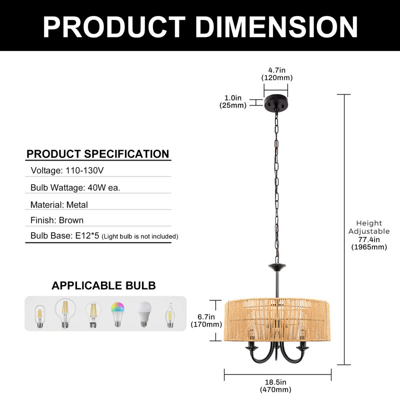 Bayou Breeze Calaya 5 - Light Dimmable Drum Chandelier | Wayfair