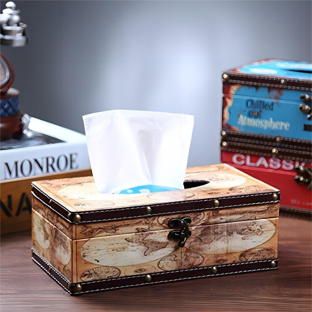 Ophelia & Co. Vintage World Map Wooden Tissue Box Holder Rectangular ...