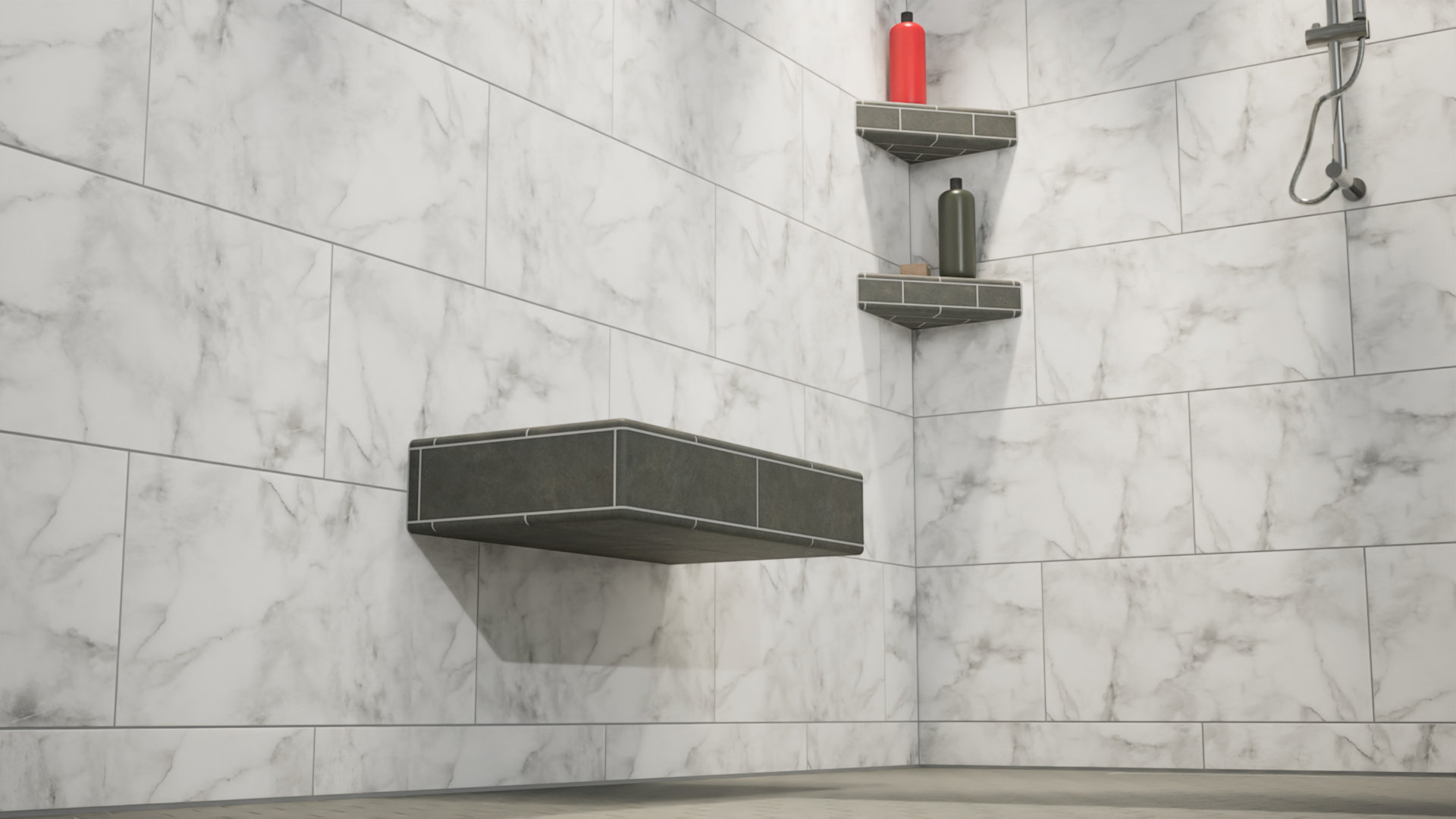 The Original Granite Bracket Floating Shower Bench Kit with Orange ...
