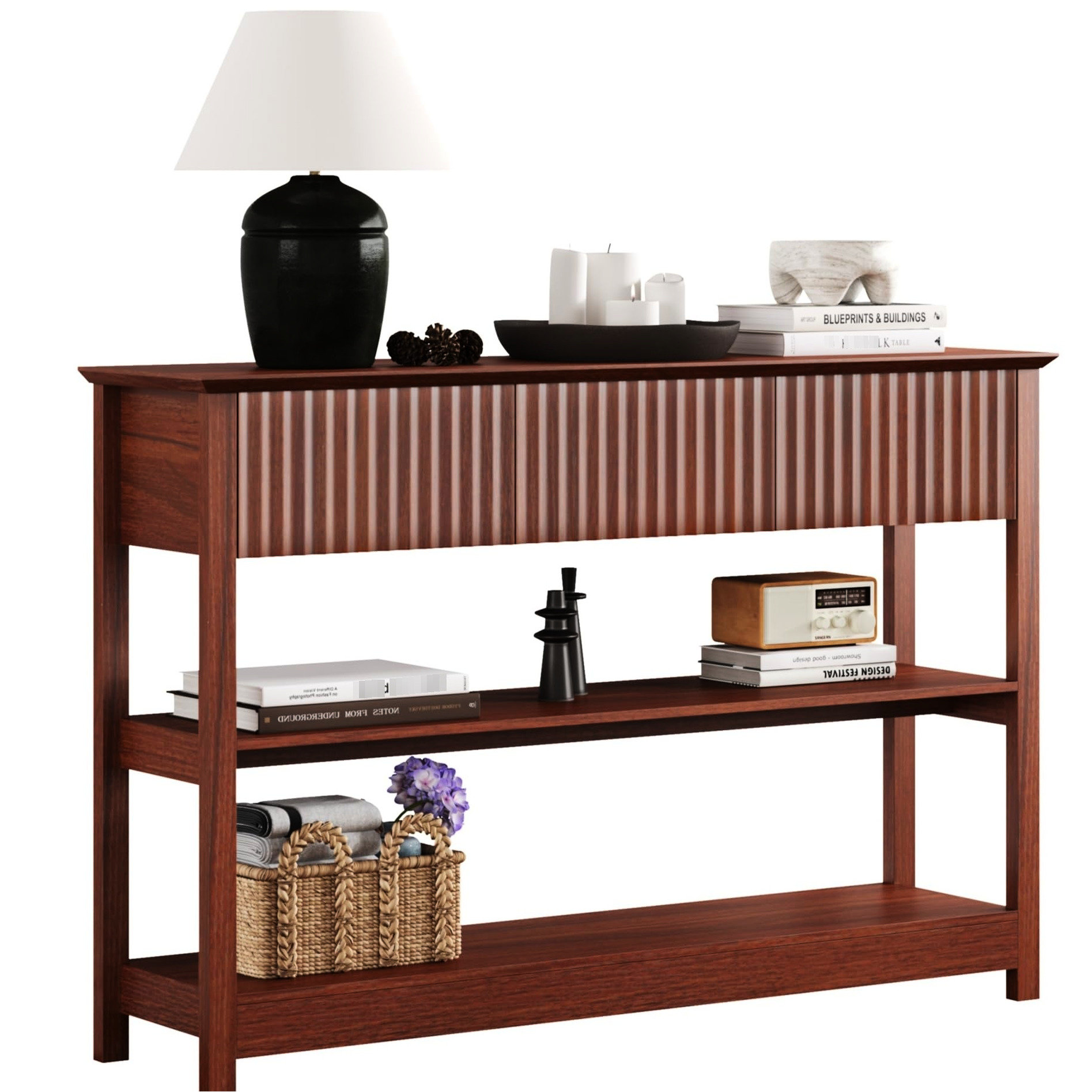 Latitude Run® Stylish Fluted Table With Double Compartments, 31.14 ...