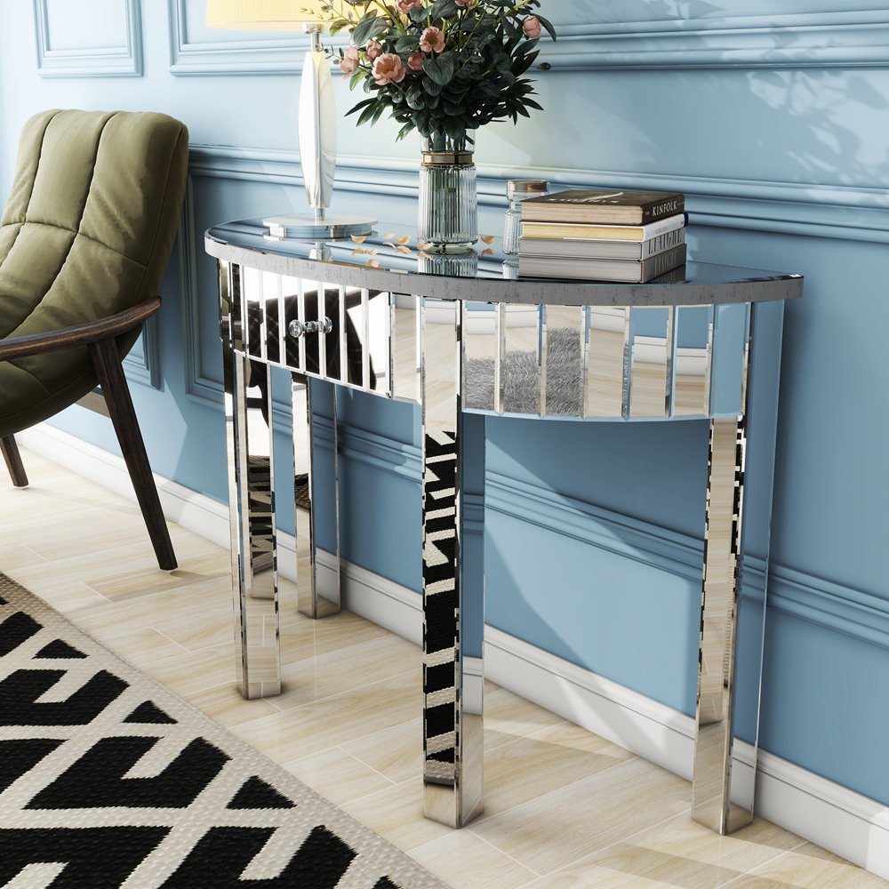 Mercer41 Mirrored Half Moon Jylisa, HD Glass Entryway Table With 1 ...