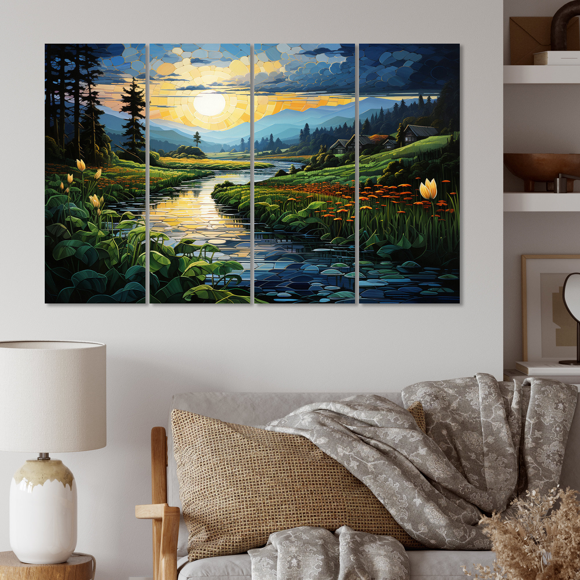 Design Art Countryside Emerald Lake Patchwork - Landscapes Canvas Art ...
