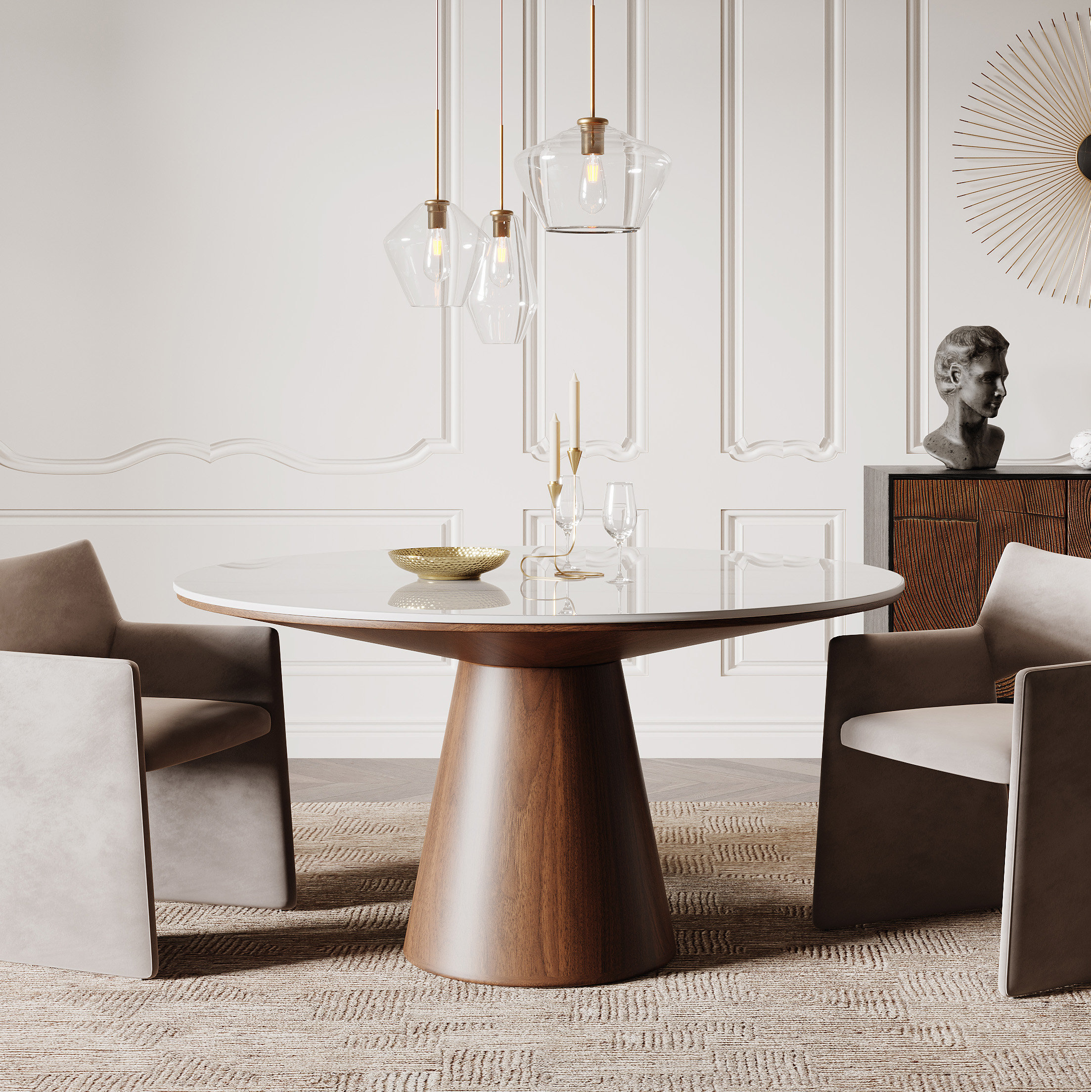 Ivy Bronx Astraea Sintered Stone Top Dining Table With Walnut Base for ...