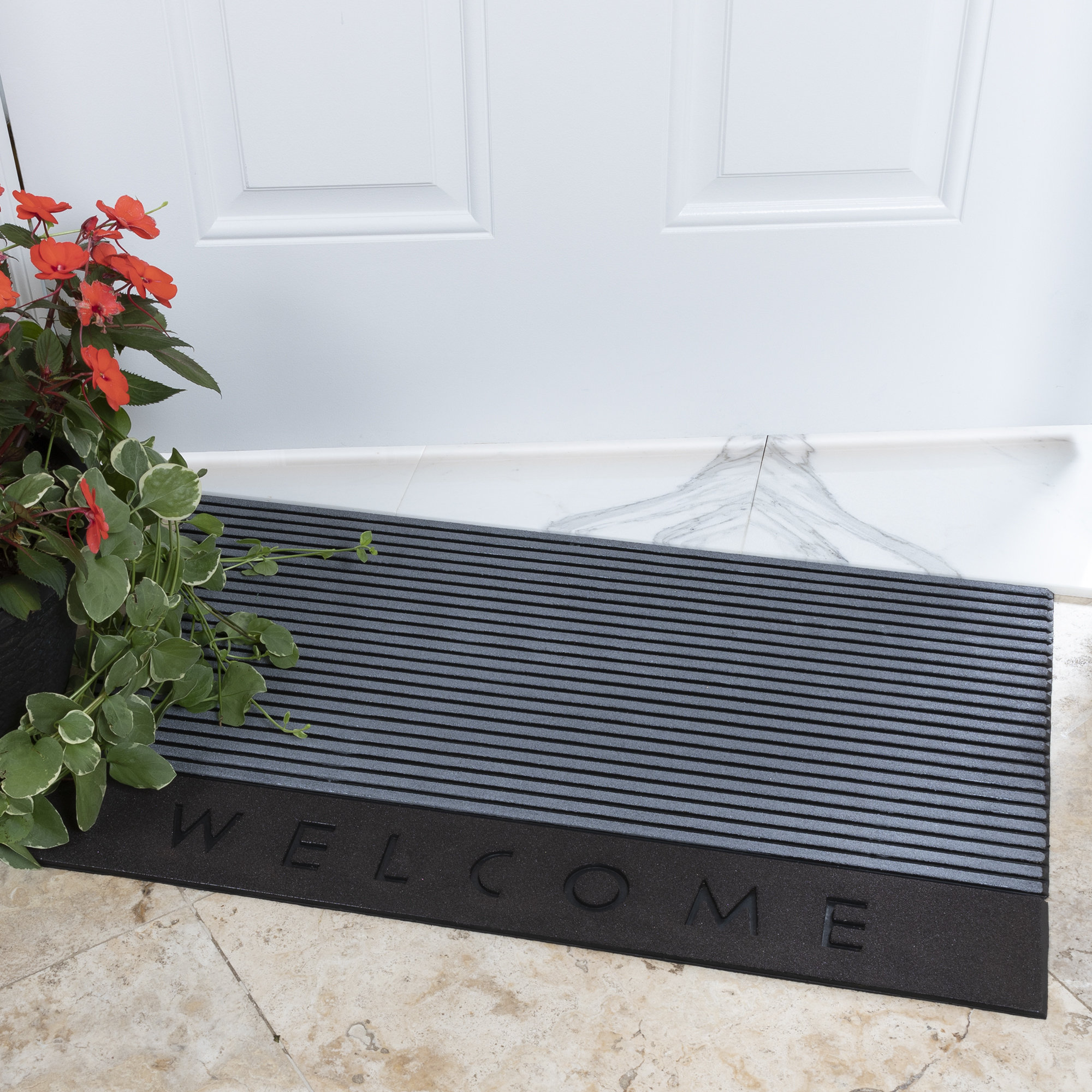 Ottomanson DirtOff Welcome/Stripes Design Non-Slip Scraper Rubber Door ...