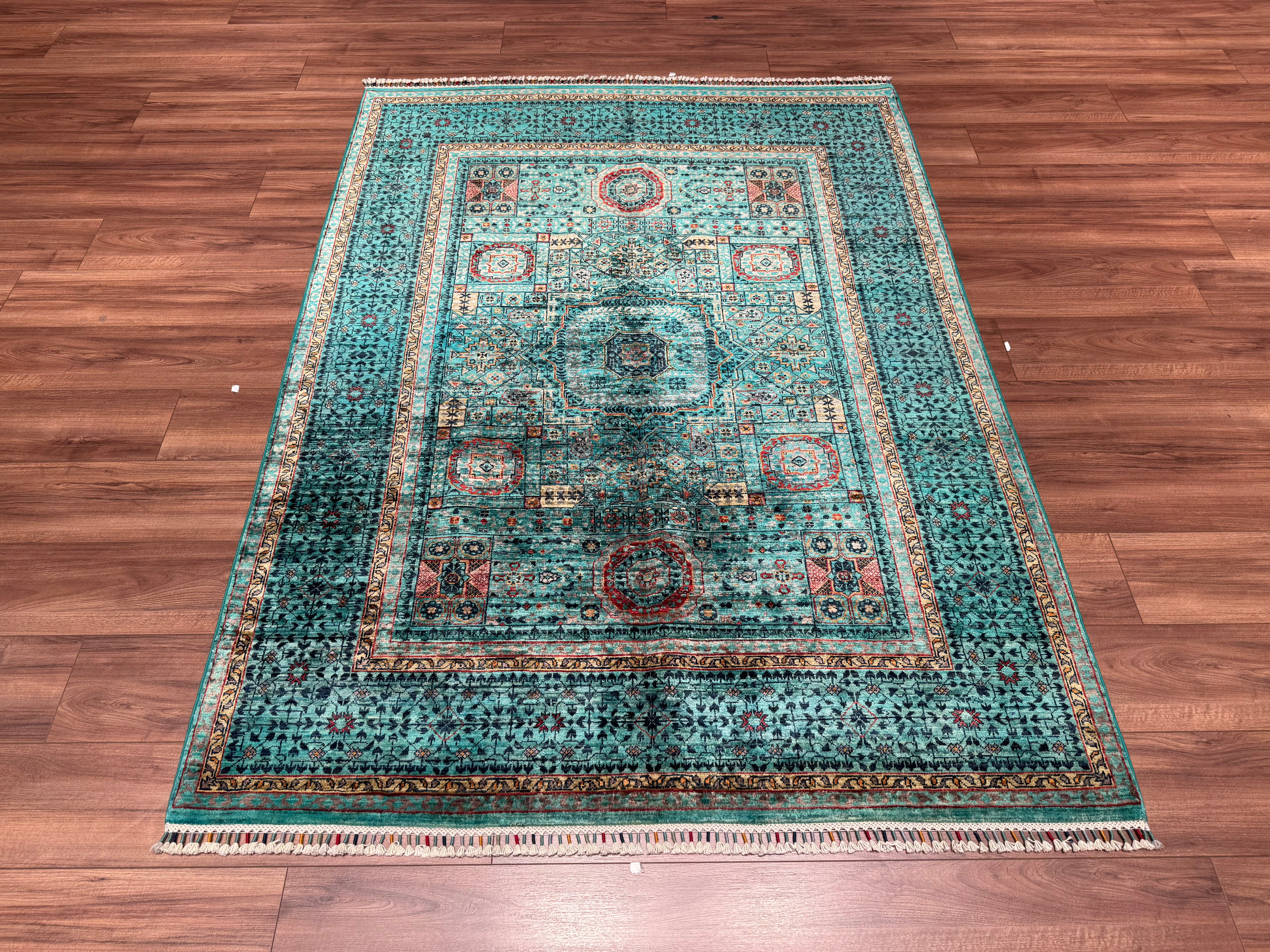 Bloomsbury Market Original Hand Knotted Mamluk Pattern Teal Wool and ...
