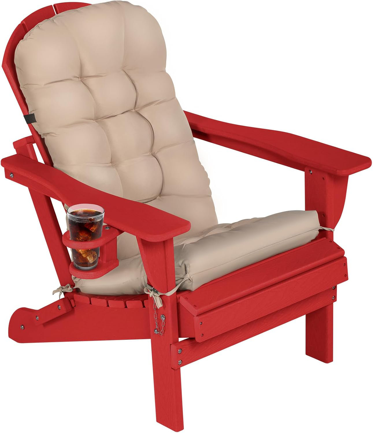 Highland Dunes Folding Adirondack Chair With Cushion & Cup Holder, Hdpe ...