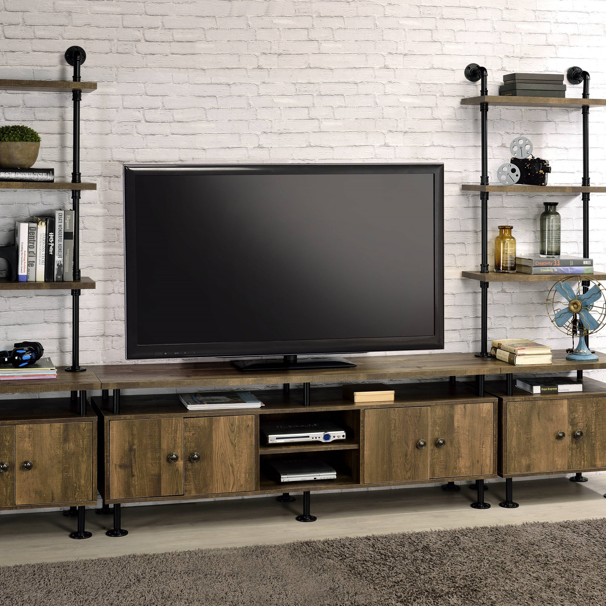 17 Stories Rustic Oak And Black 2-Shelf TV Stand - Wayfair Canada
