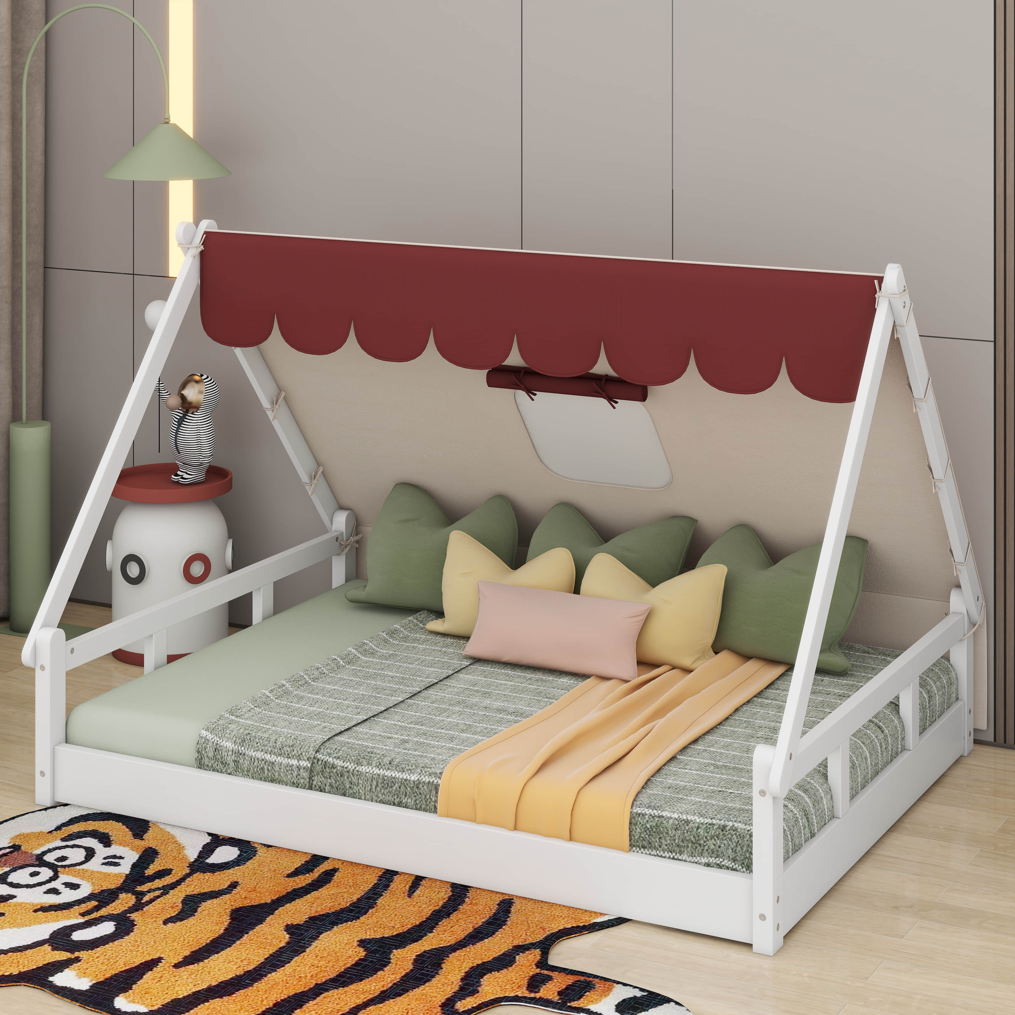 Gracie Oaks Keoni Wooden Full Size Tent Bed with Fabric | Wayfair