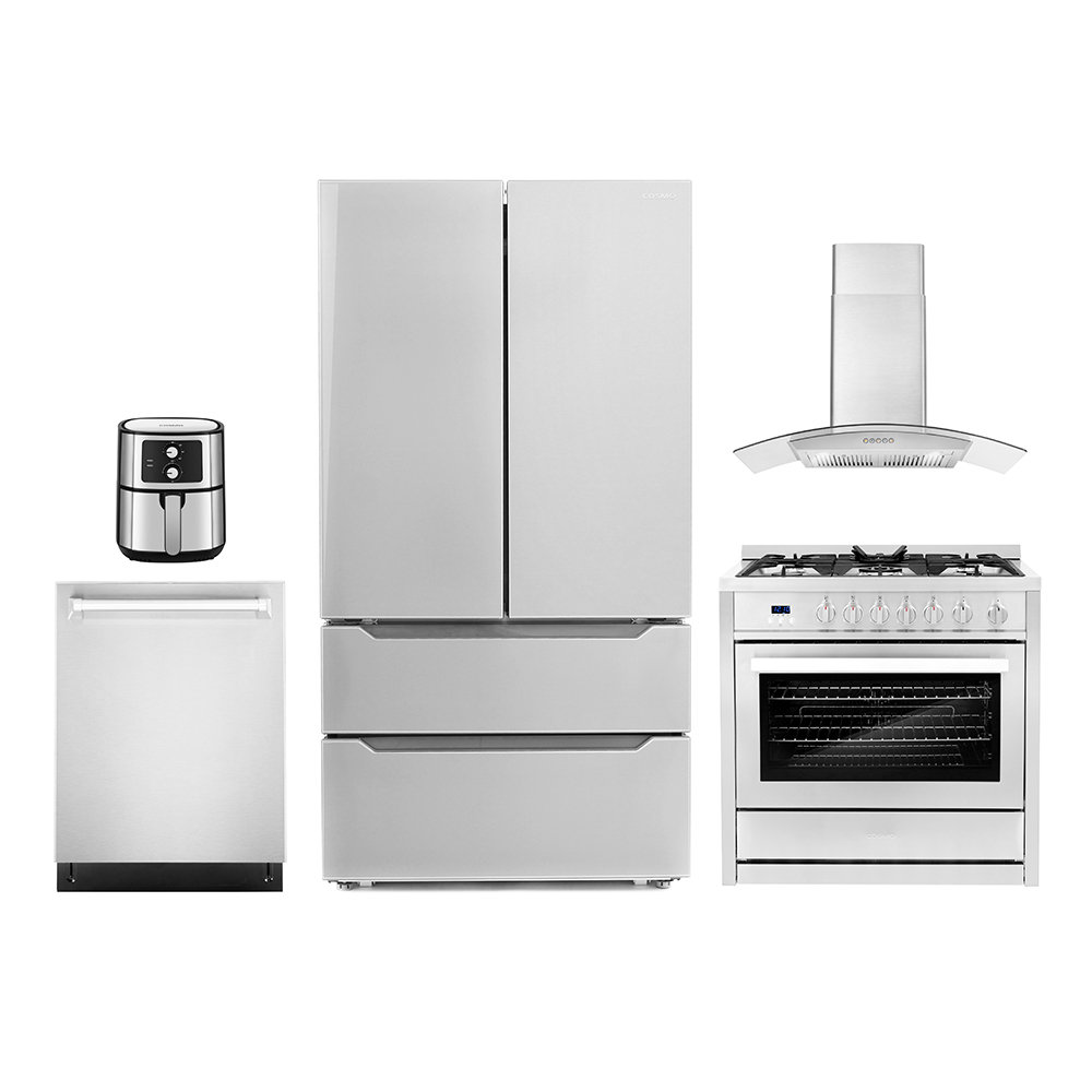 Cosmo 5 Piece Kitchen Package with 36" Freestanding Gas Range 36" Wall ...