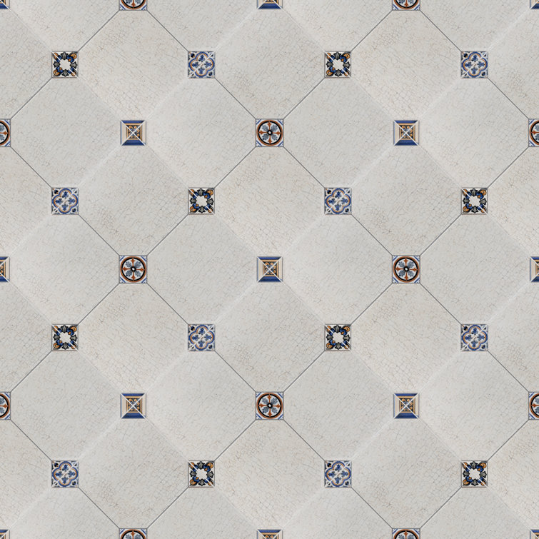 Merola Tile Manises Decor Blanco 13-1/8 in. x 13-1/8 in. Porcelain ...