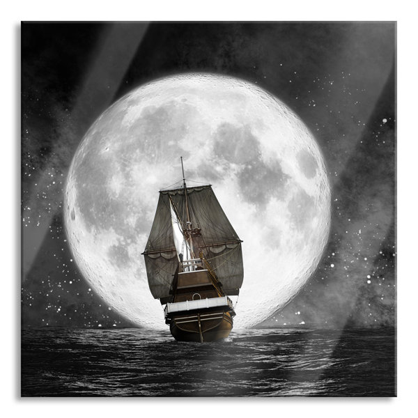 Longshore Tides Sailboat With Full Moon - No Frame Print on Glass ...