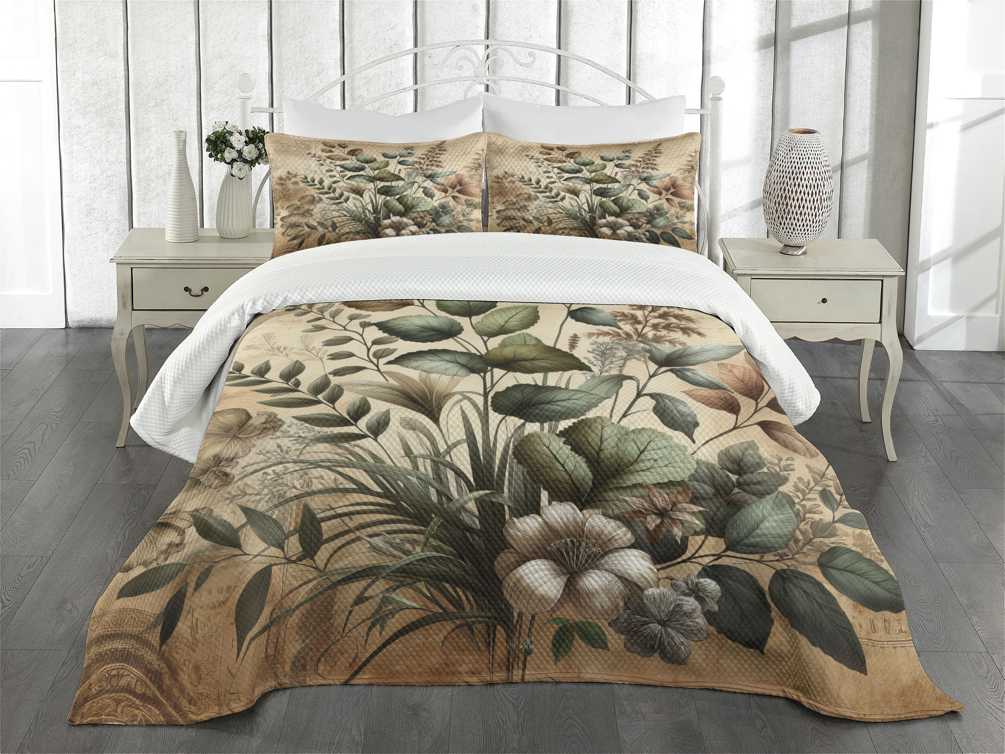 Ambesonne Vintage Bedspread Set 3 Pcs Medieval Botany Leafy Art Laurel ...