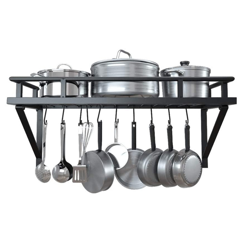 Prep & Savour Metal Handcrafted Rectangle Wall Mounted Pot Rack ...