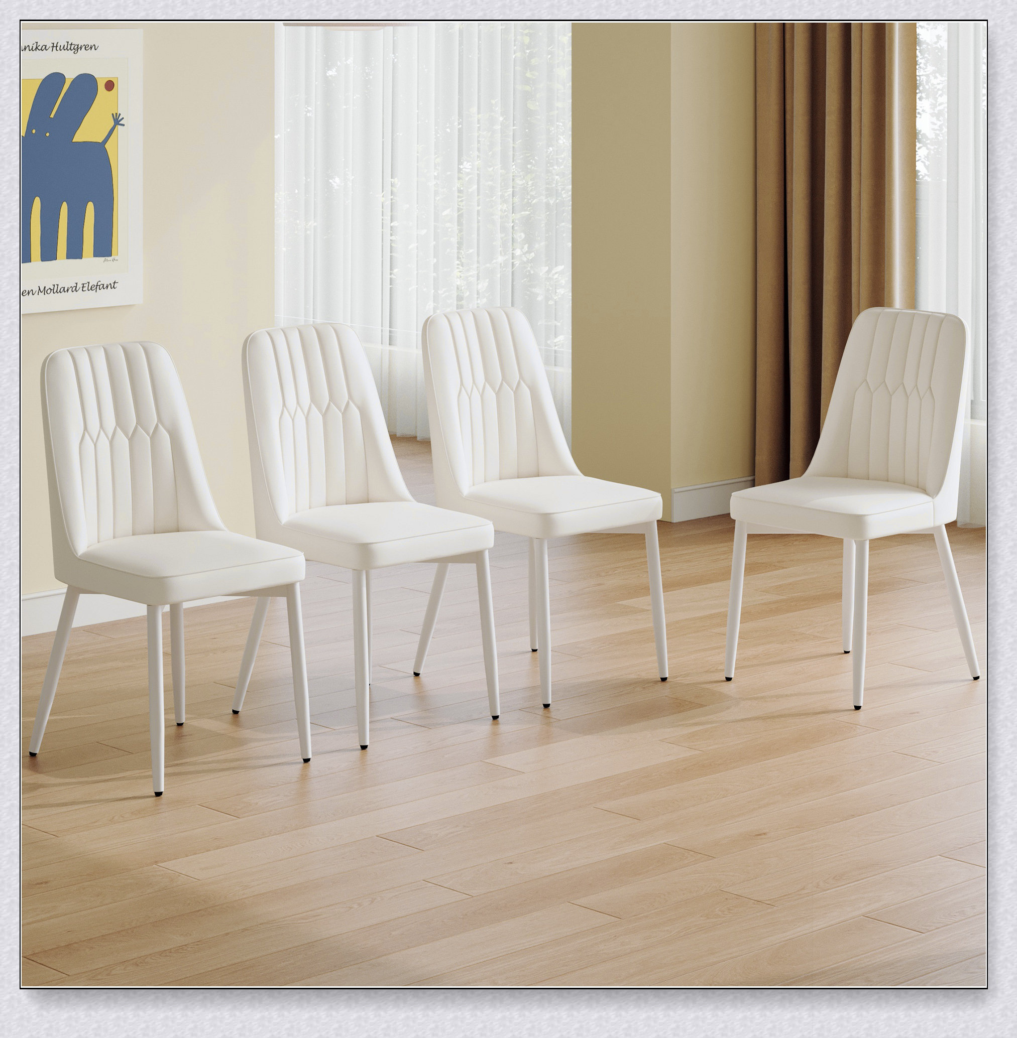 Corrigan Studio® White dining chairs and living room chairs. Metal legs ...