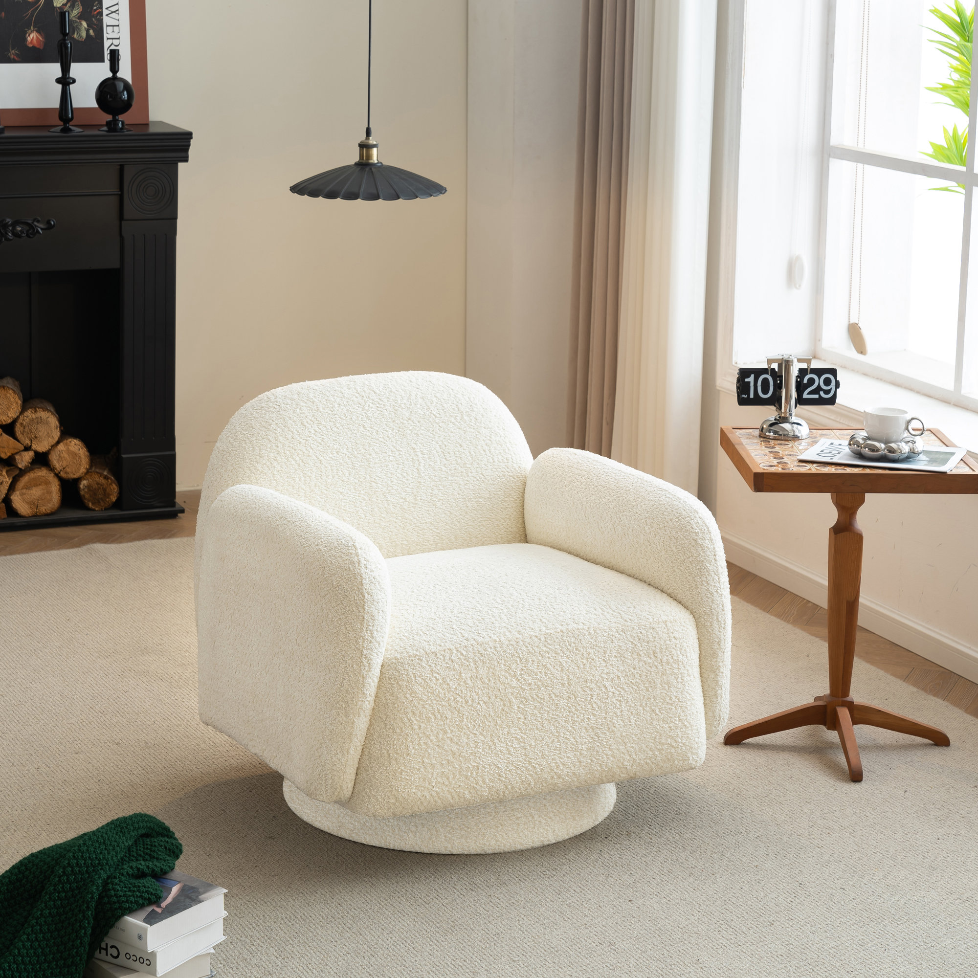Mercer41 Palynn 32.7'' Wide Boucle Upholstered Accent Swivel Armchair ...
