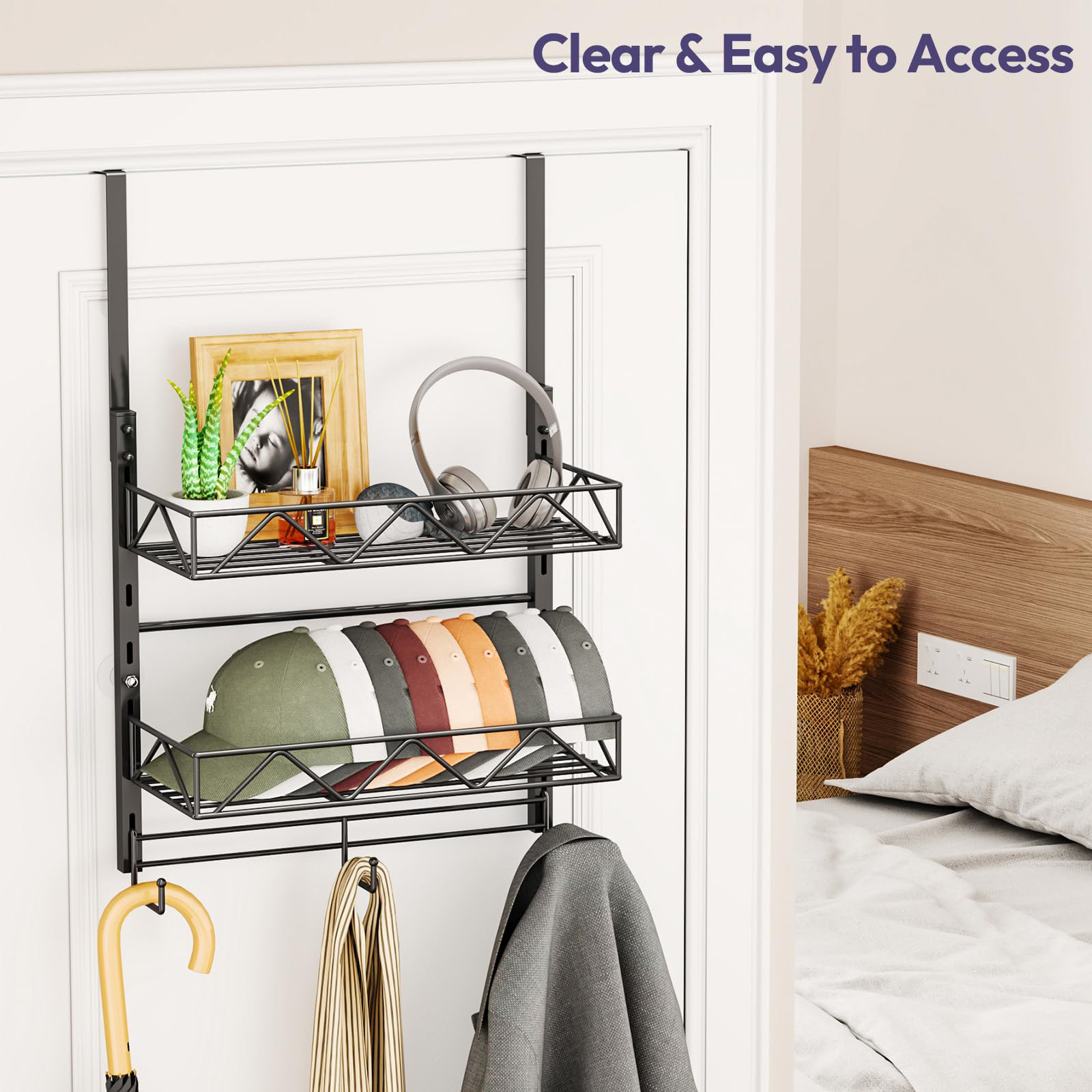 Rebrilliant Over Door Hat Storage Rack, 3 Tier Wall Mounted Hat Rack ...