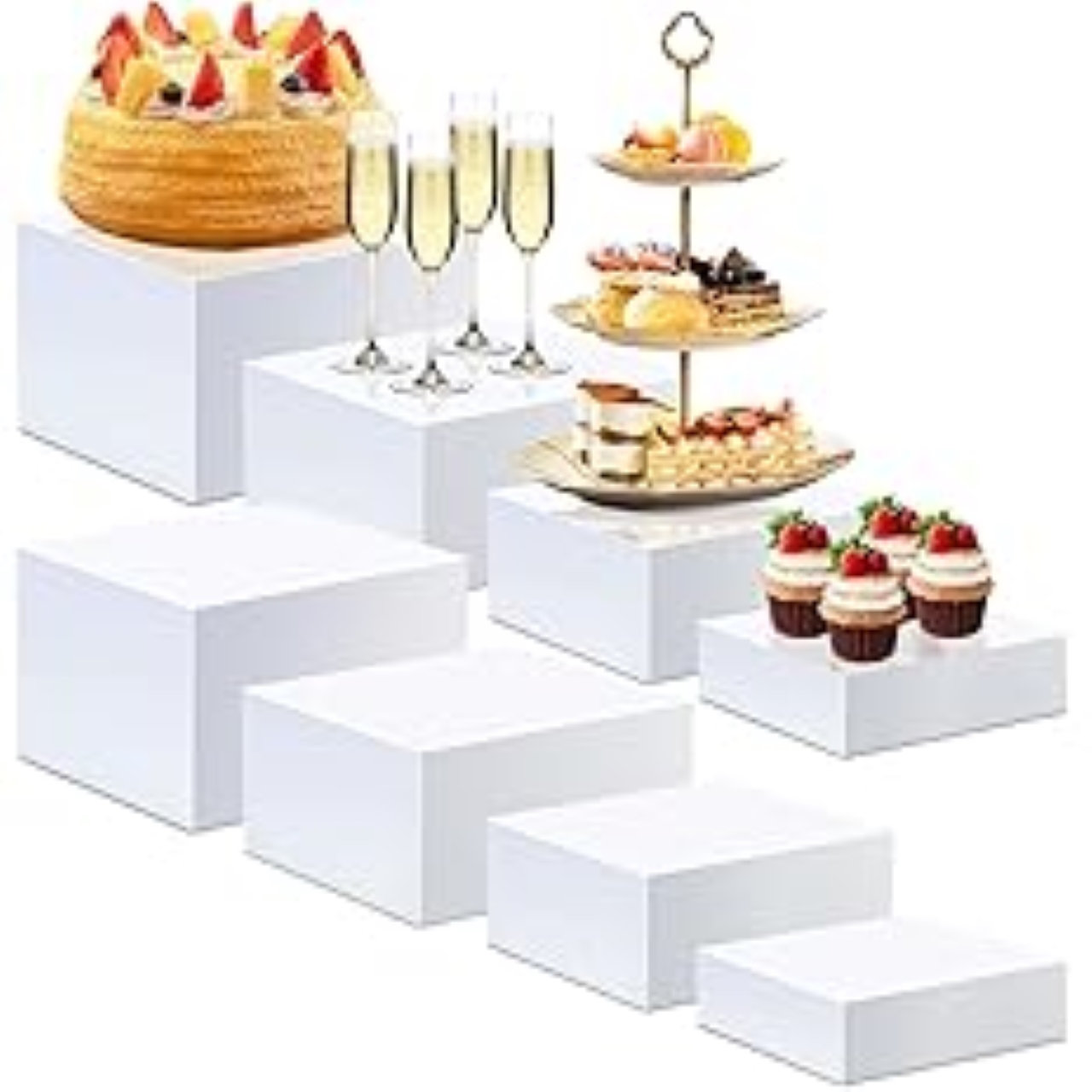 FashionSecretsLLC 8 piece White Acrylic Cube Buffet Risers – Nesting ...