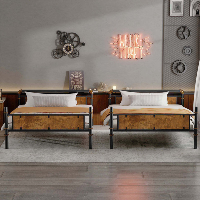 Mason & Marbles Metal Bunk Bed, Industrial Detachable Bunkbeds With ...