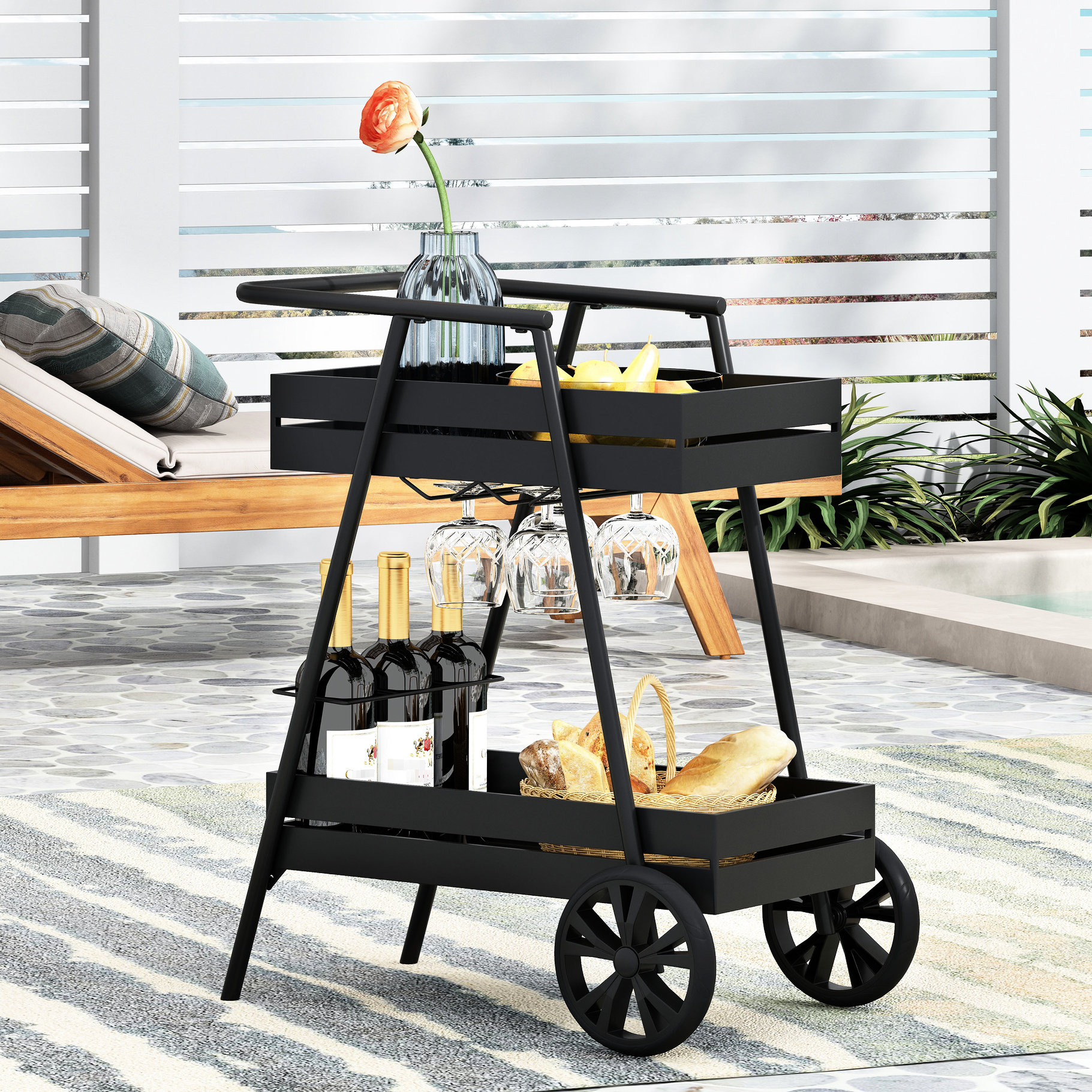 Red Barrel Studio® Modern Industrial Style Bar Cart, Iron Frame, Mobile ...