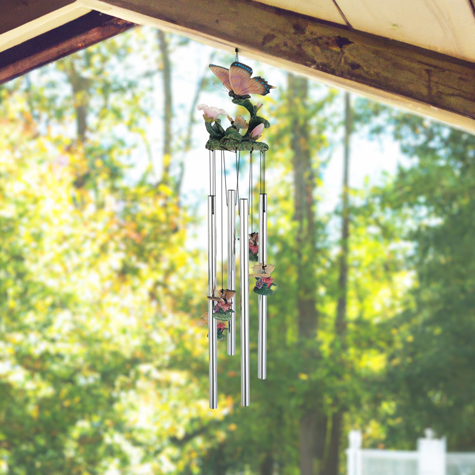 Arlmont & Co. Resheka 23' Long Round Top Butterfly Wind Chime Unique ...