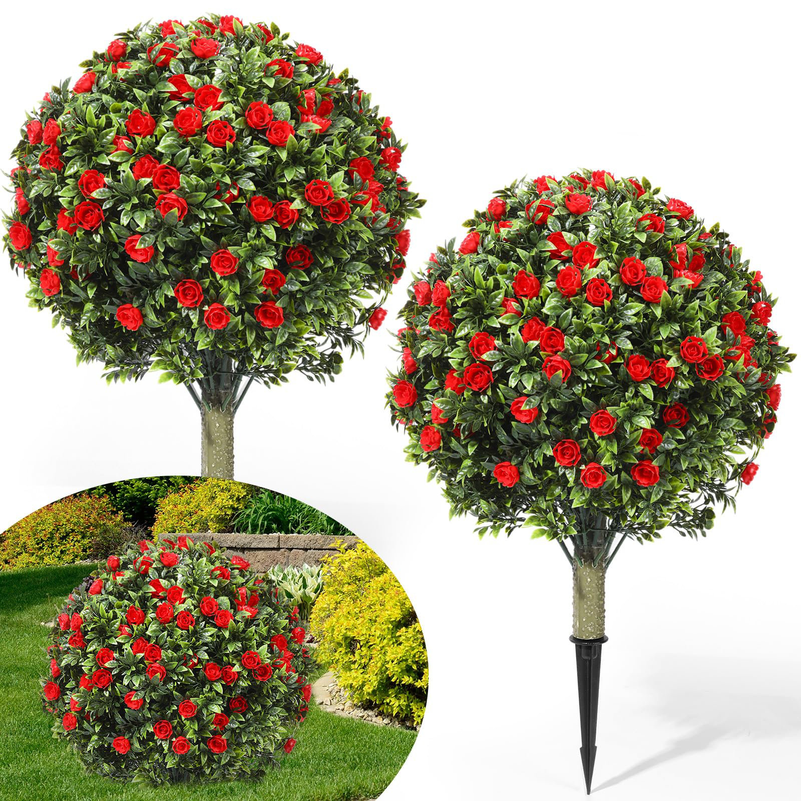 Primrue Artificial Topiary Ball Trees With Flowers Set Of 2,Outdoor ...