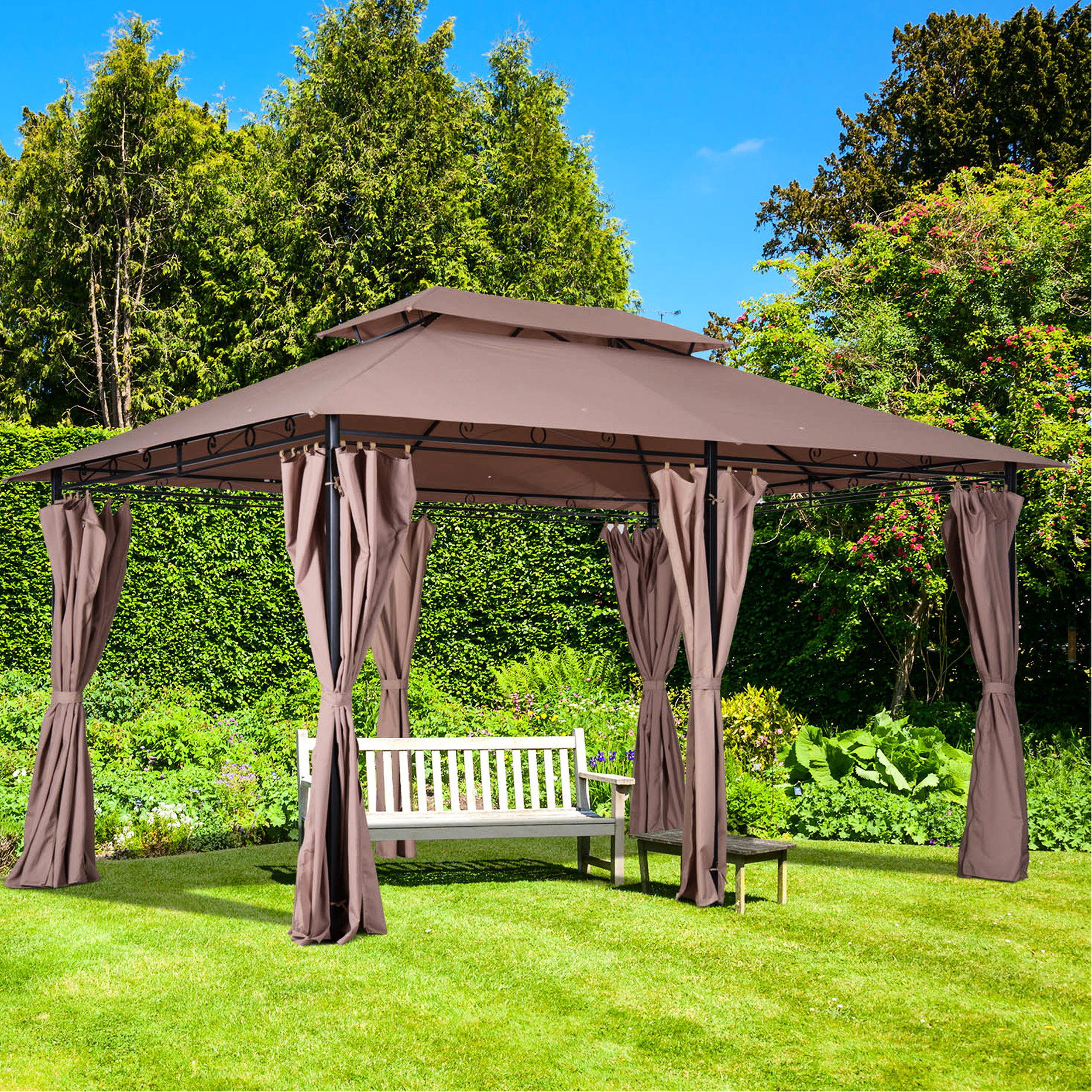 Arlmont & Co. Steel Frame Gazebo 10' X 13', Khaki, For Backyard And ...