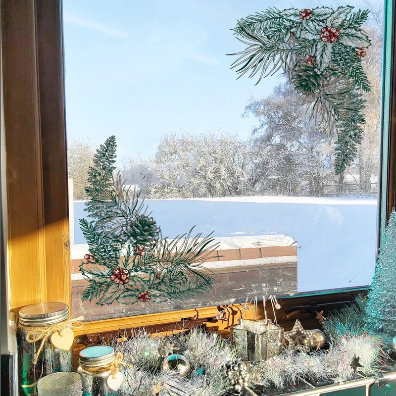 The Holiday Aisle® Christmas Bloom Decor Window Corner Decals 2Pcs ...