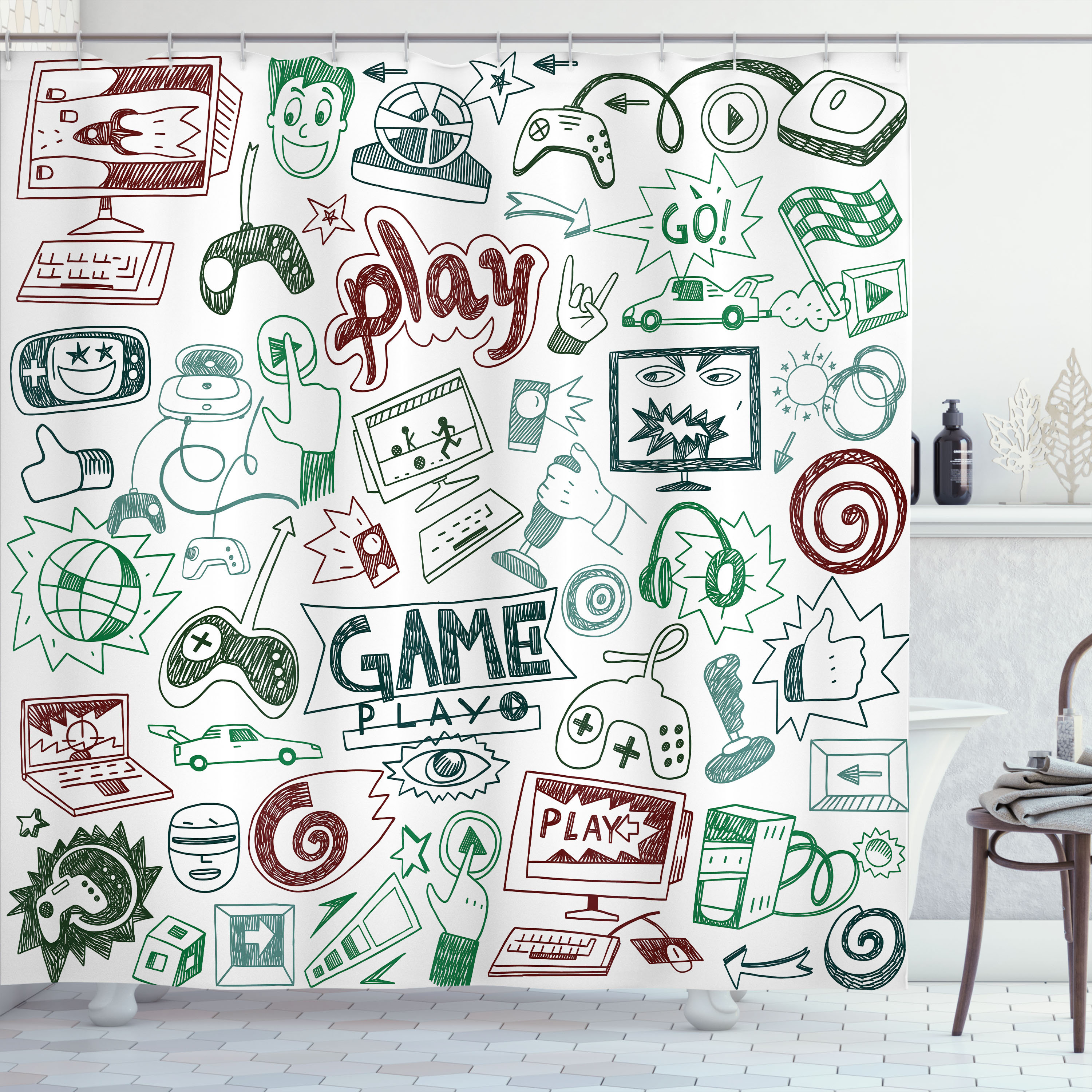 East Urban Home Video Games Shower Curtain Monochrome Gaming 90s Wayfair