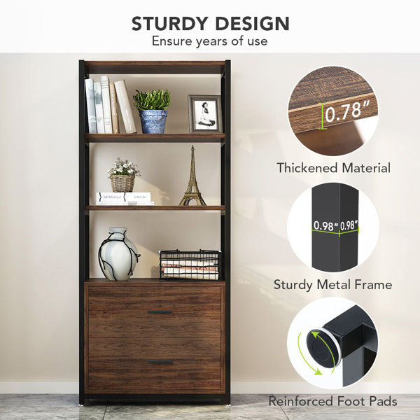 Latitude Run® Bookcase, 4-Tier White Bookshelf With 2 Drawers, Etagere ...