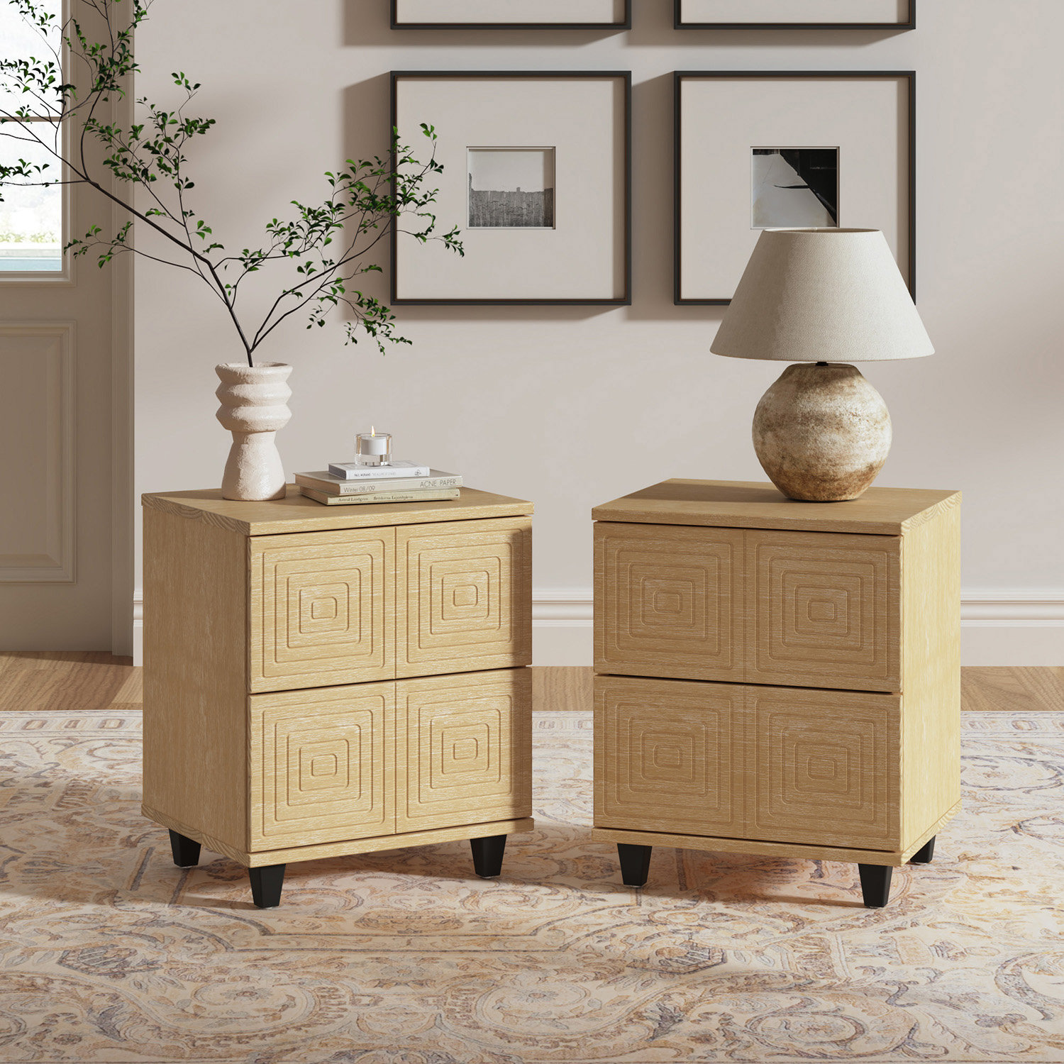 George Oliver Lohmann 18"W Geometric Detailing Nightstand Set Of 2 ...