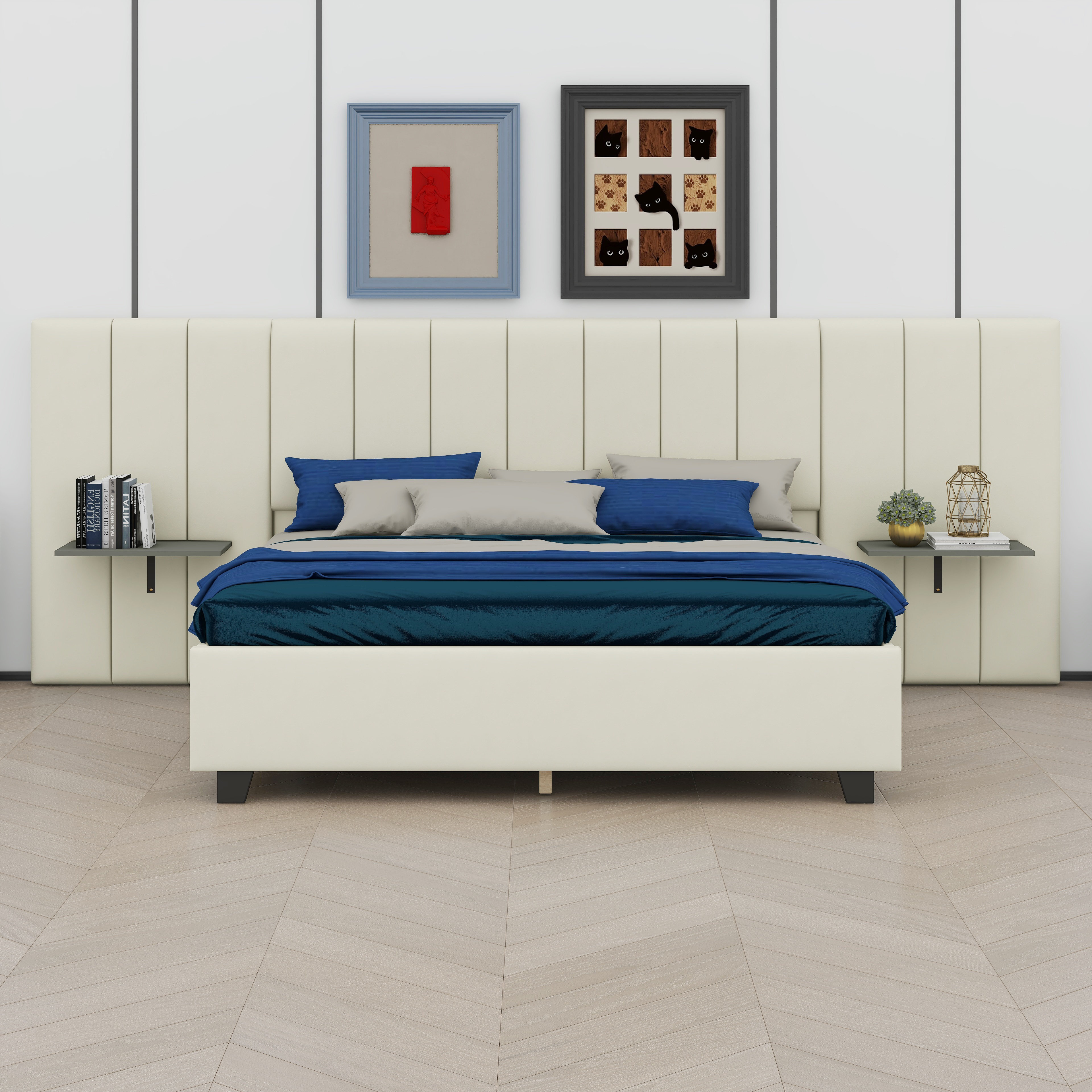 Mercer41 Upholstered Platform Bed With Big Headboard, Bedroom Furniture ...